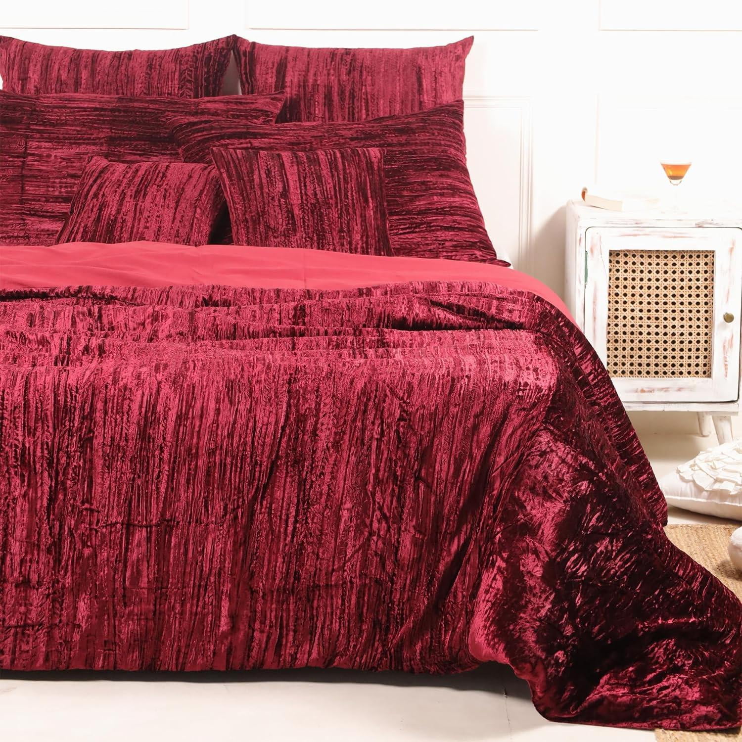 DecorAvenue Ultra-Luxe Crushed Velvet Duvet Cover Set, Boho Bedding ...