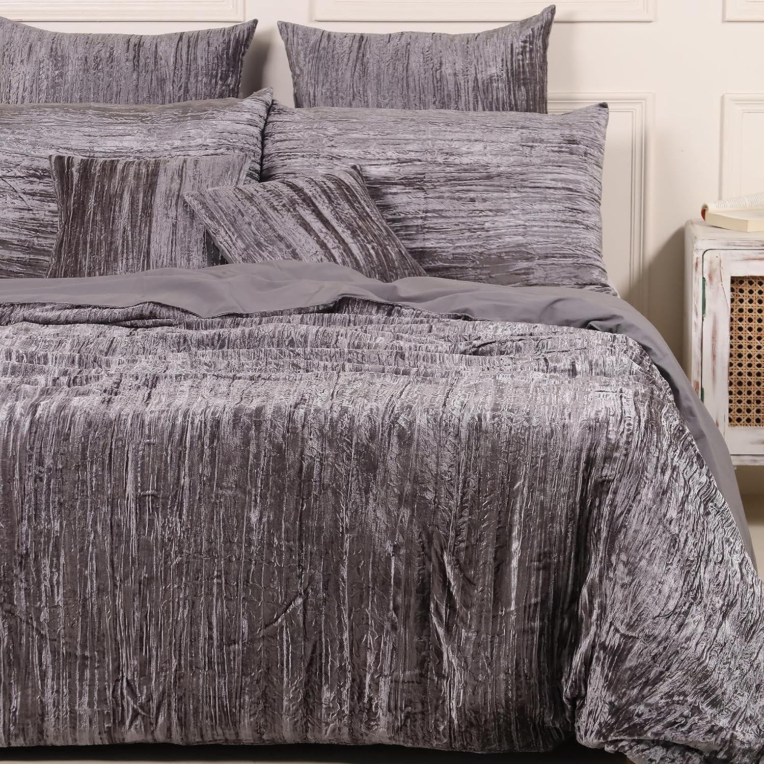 DecorAvenue Ultra-Luxe Crushed Velvet Duvet Cover Set, Boho Bedding ...