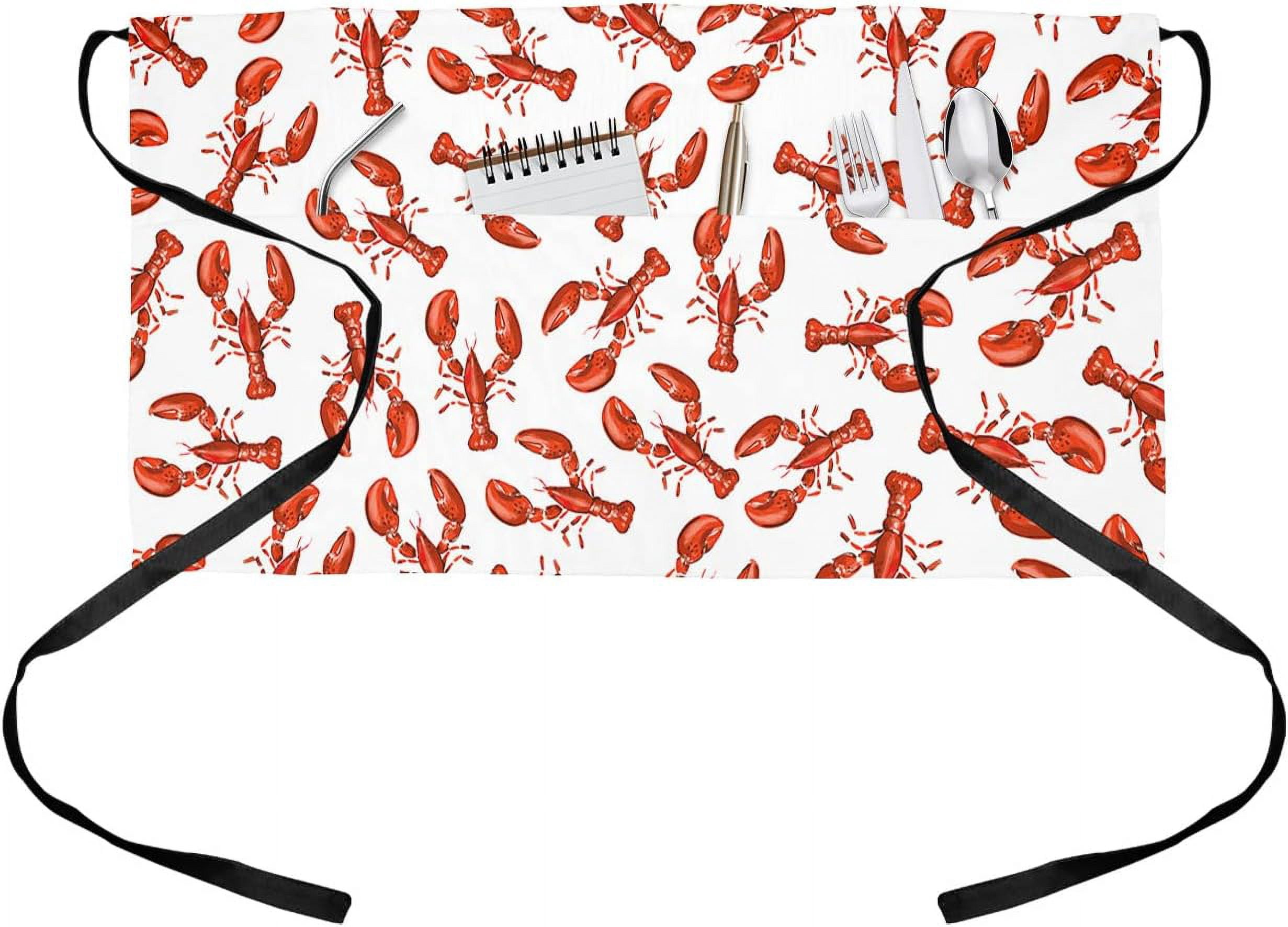 DecorLovee Sea Creatures Crawfish Waitress Apron with 3 Pockets, Red ...