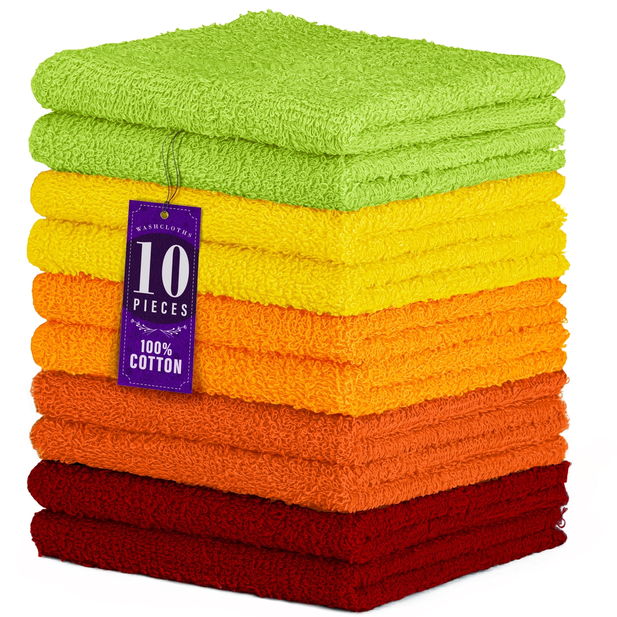 Face Wash Towels 10 Pack 100% Cotton Washcloths - 12x12 Inch, Extra ...