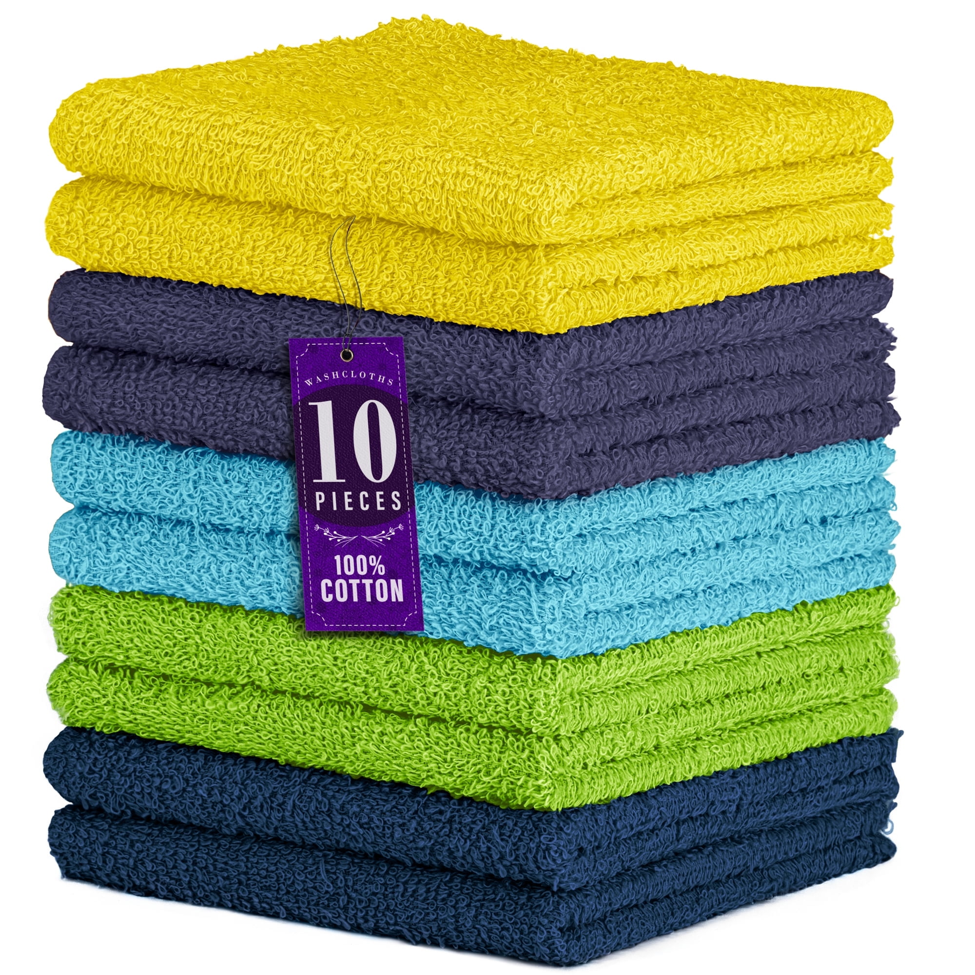 DecorRack 10 Pack 100% Cotton Washcloth, Luxurious Soft, 12 x 12 inch ...