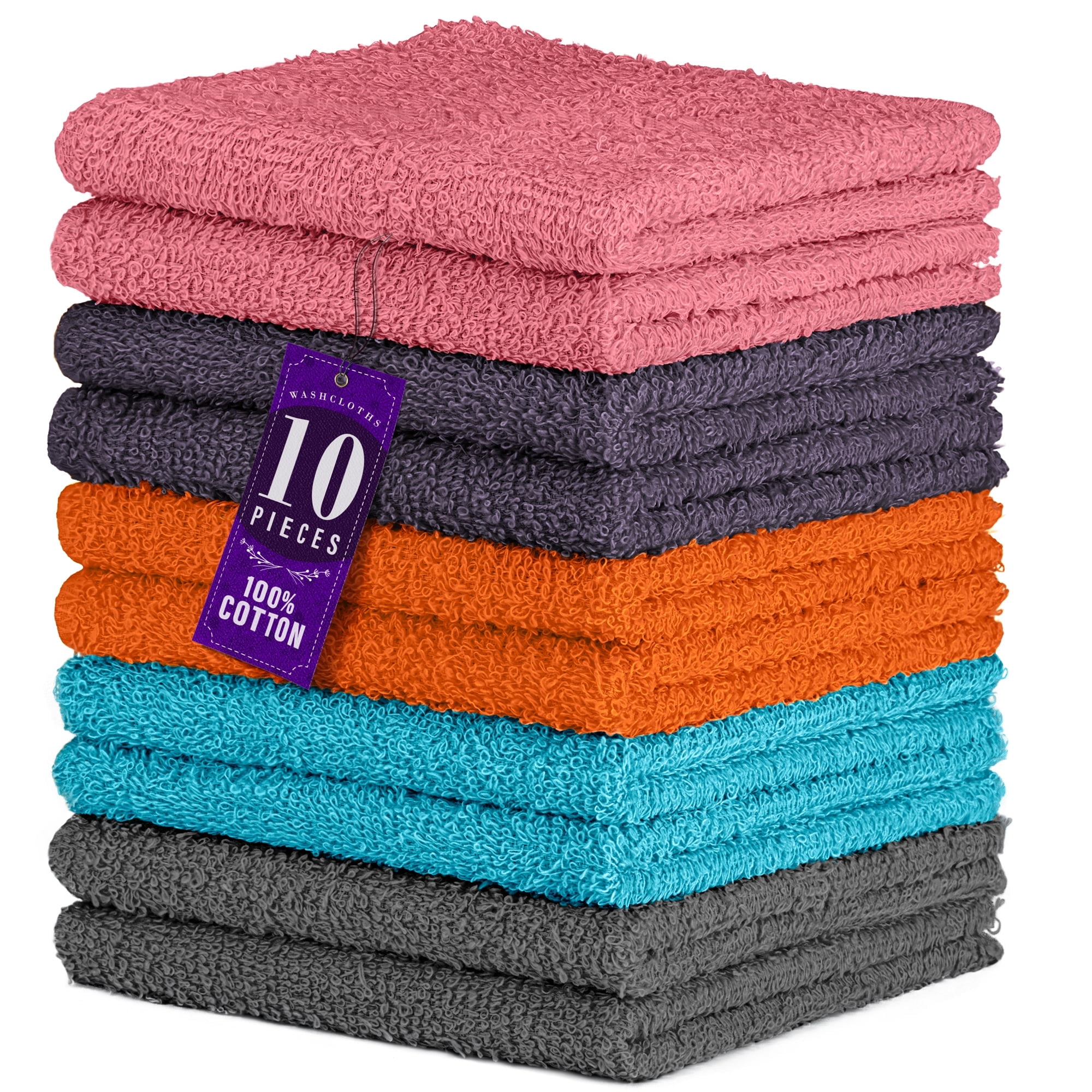 DecorRack 10 Pack 100% Cotton Washcloth, Luxurious Soft, 12 x 12 inch ...