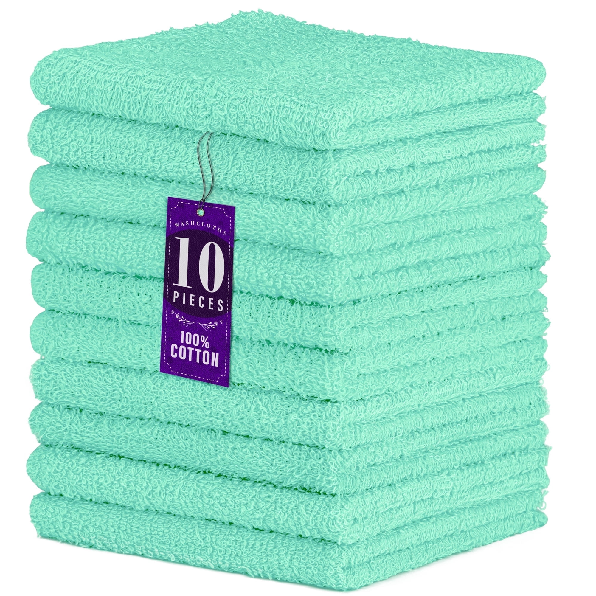 DecorRack 10 Pack 100% Cotton Washcloths, Absorbent 12 x 12" Soft ...