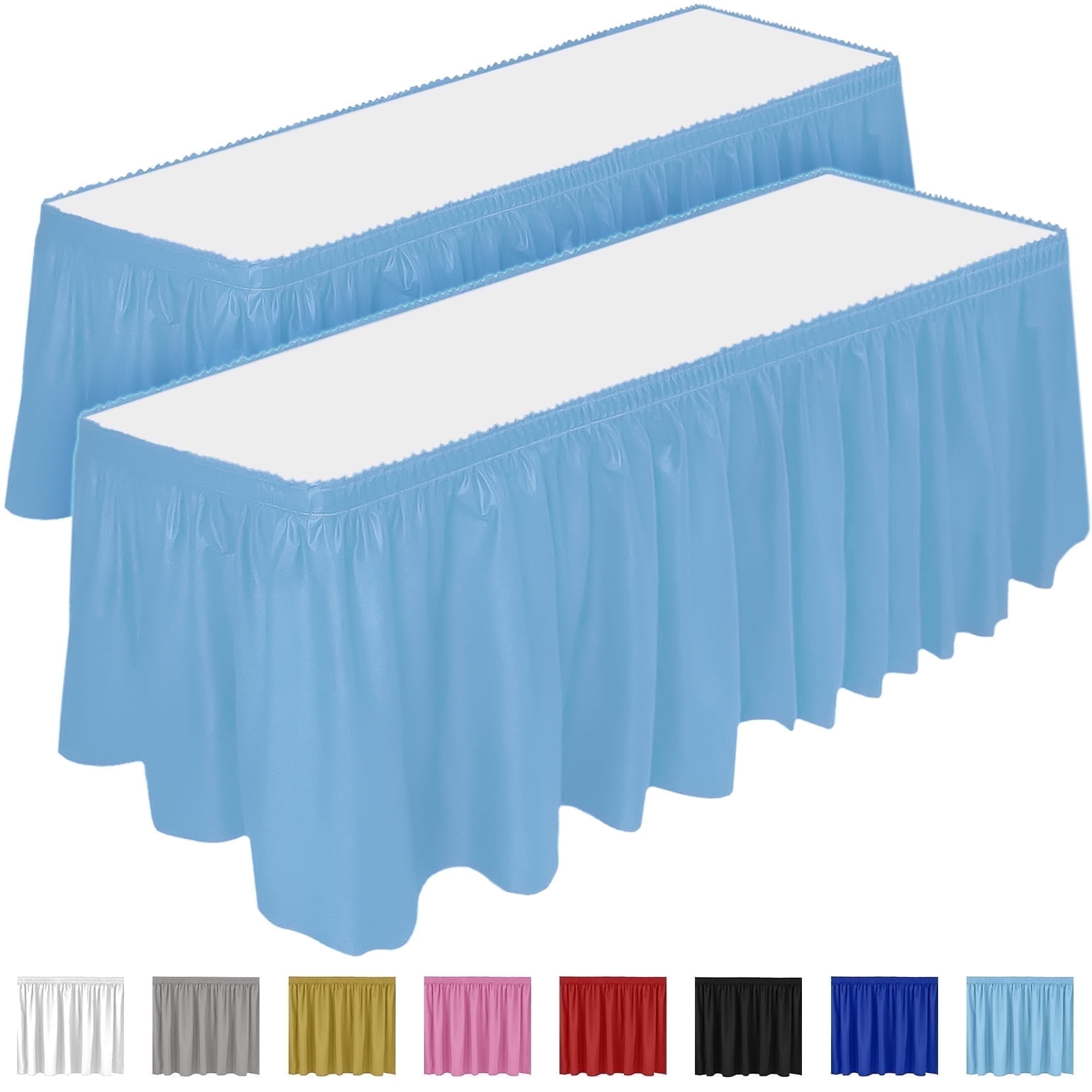 Decorrack Plastic Table Skirts, 2 Pack, 29 in x 14 ft, Light Blue ...