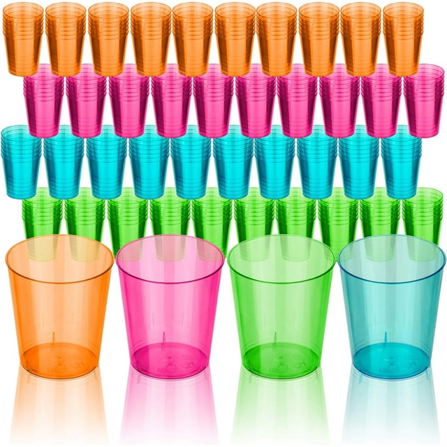 DecorRack Mini Plastic Shot Glasses, 2 oz Colorful Disposable Party ...