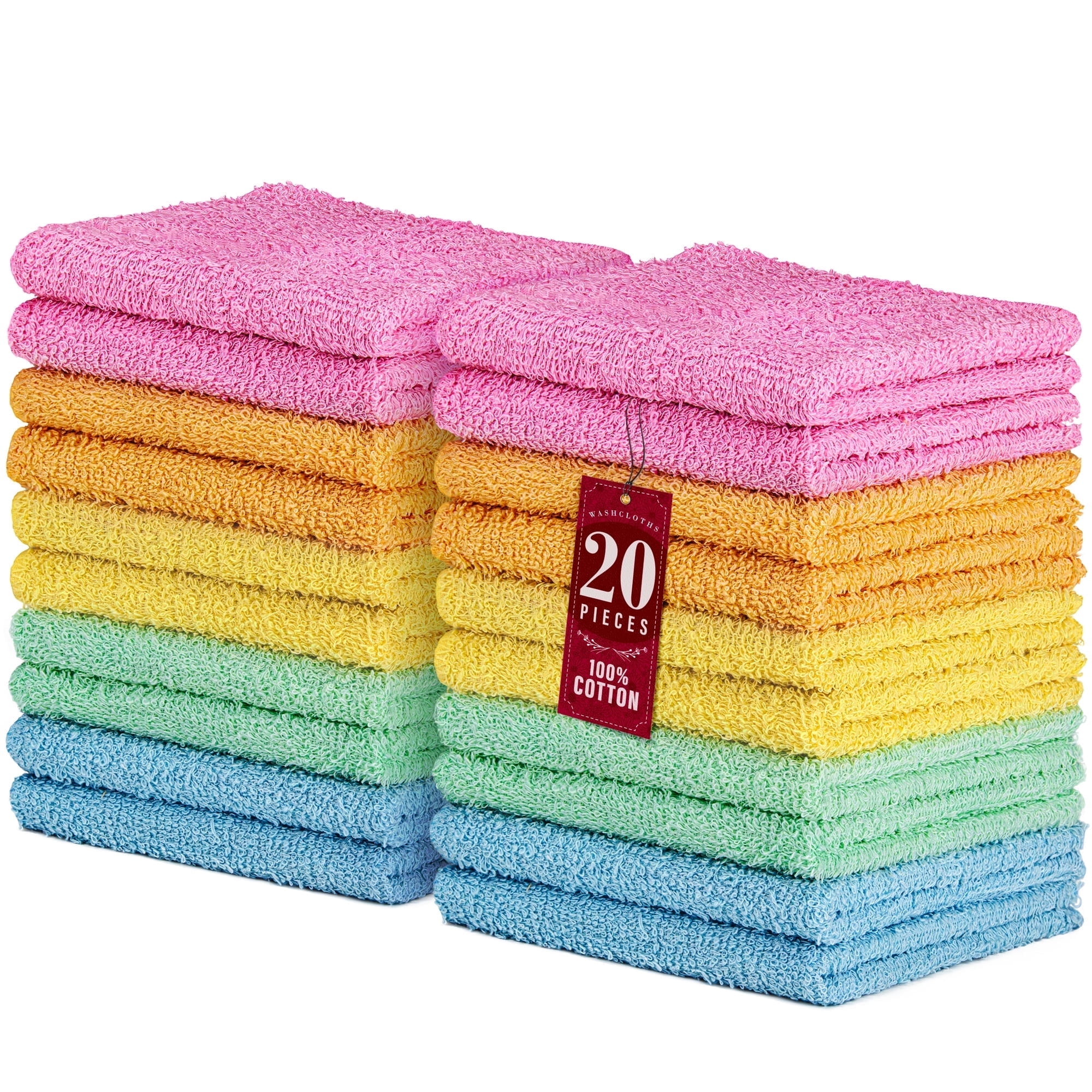 DecorRack MultiPack 100% Cotton Wash Cloths, 12x12 inch, Pastel Colors ...