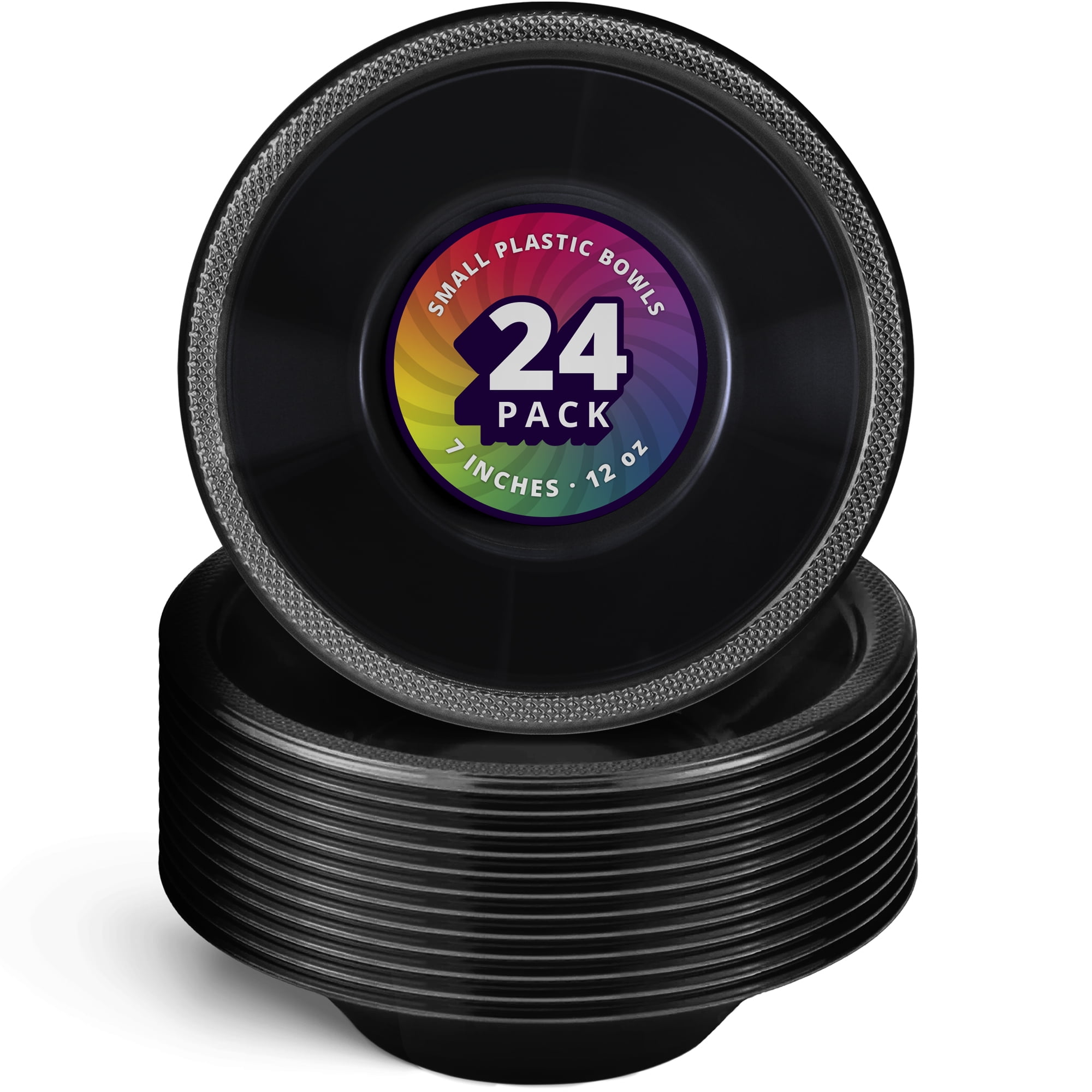 DecorRack 24 Small Disposable Plastic Bowls, 7 inch Party Bowls, Black ...