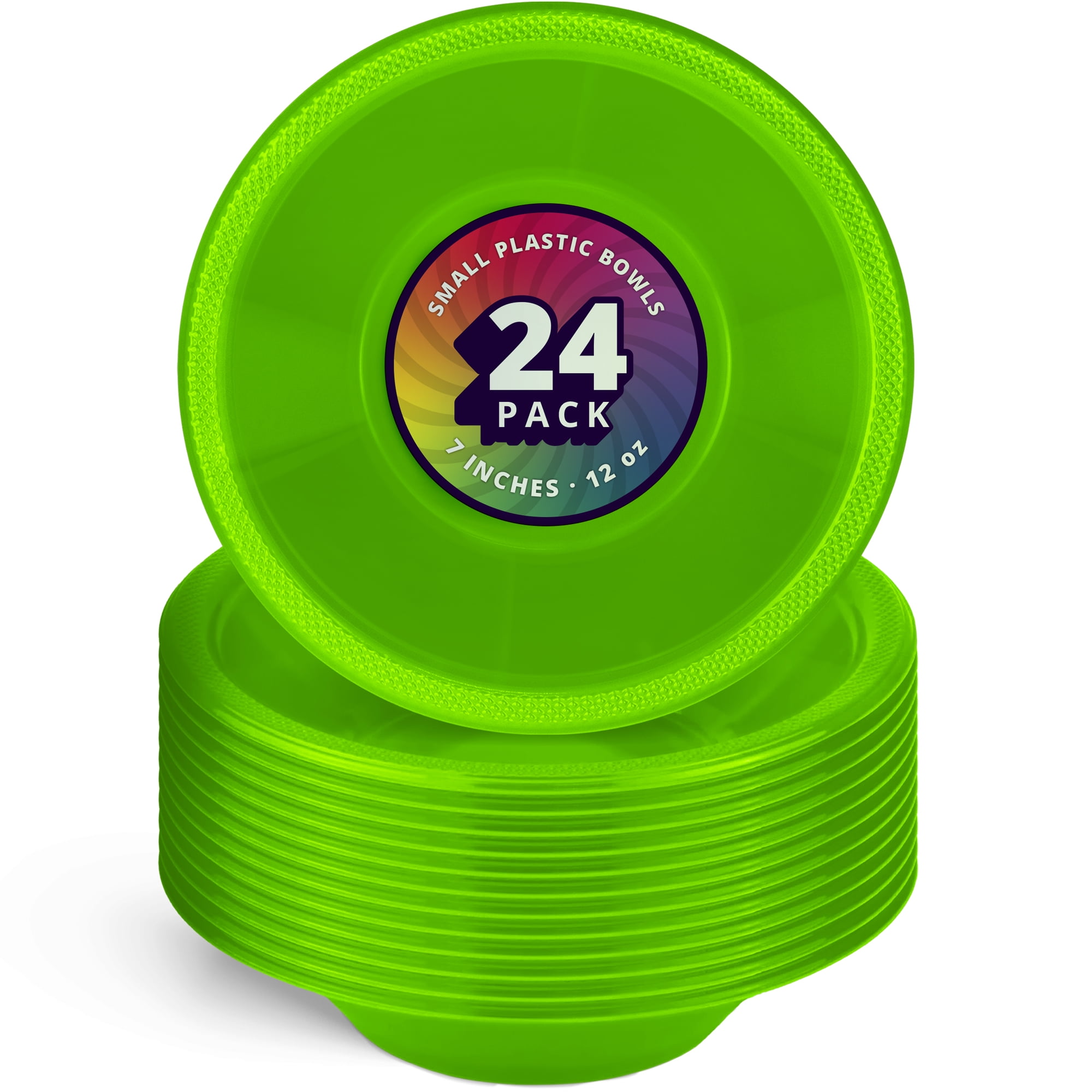 DecorRack 24 Everyday Colored Small Plastic Bowls, 7 inch, Picnic Salad ...