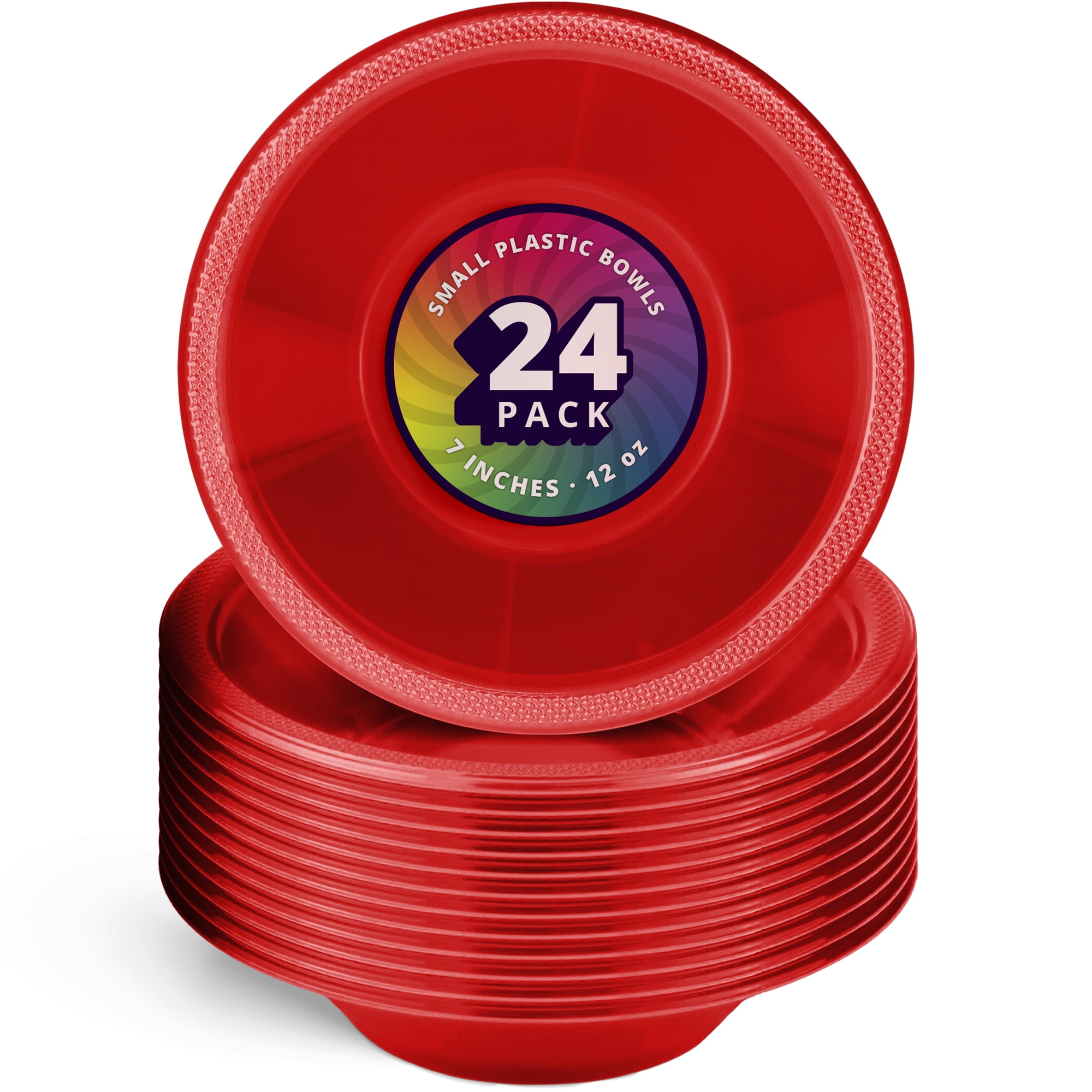DecorRack 24 Everyday Small Plastic Bowls, 7 inch Colored Disposable ...
