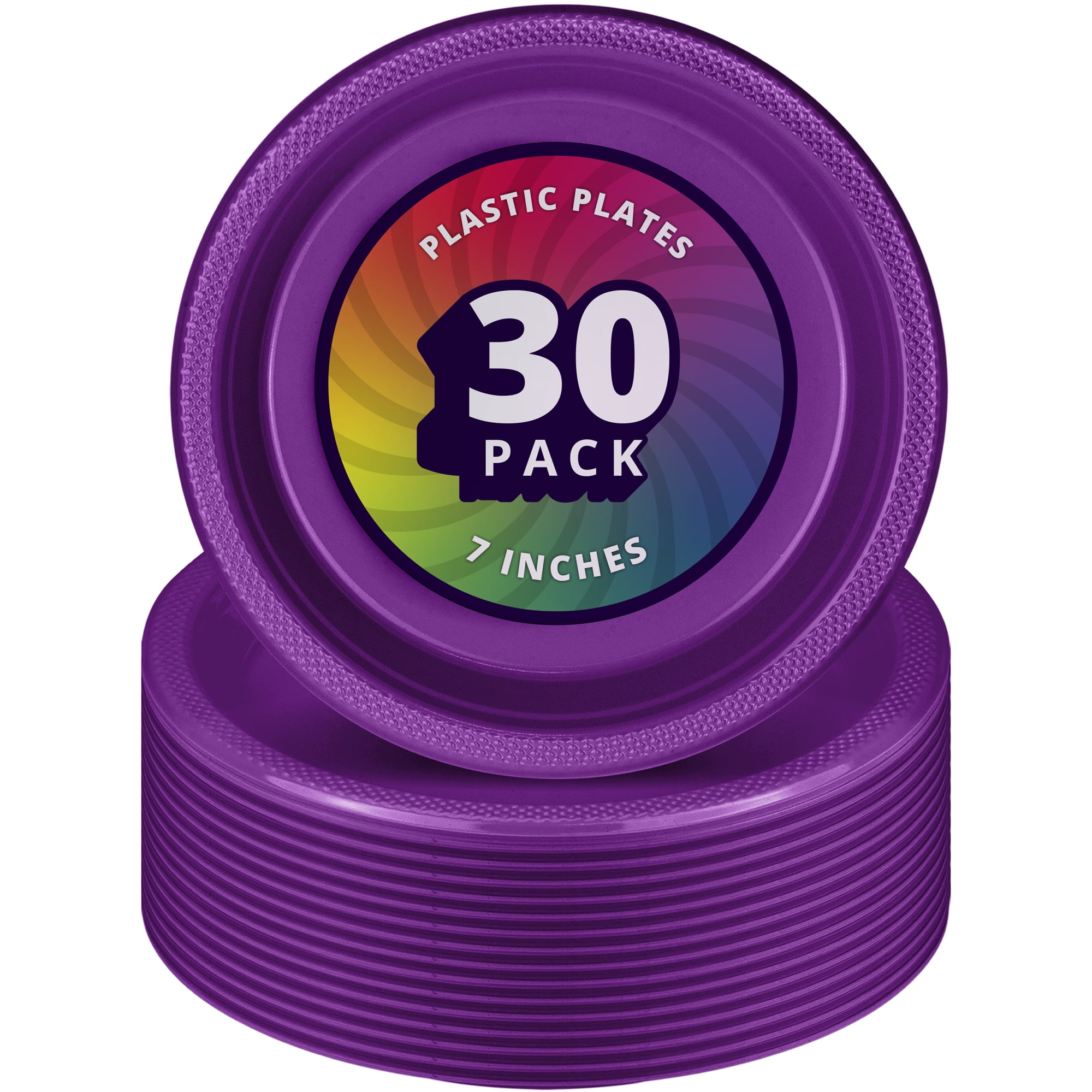 DecorRack 30 Small Party Disposable Colored Plastic Plates, 7 inch ...