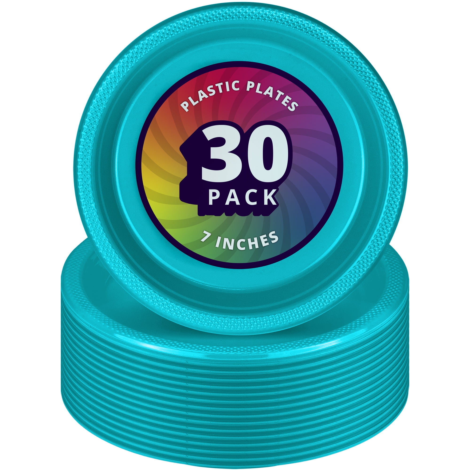 DecorRack 30 Small Plastic Plates, 7 inch Dinner Plates, Heavy Duty ...
