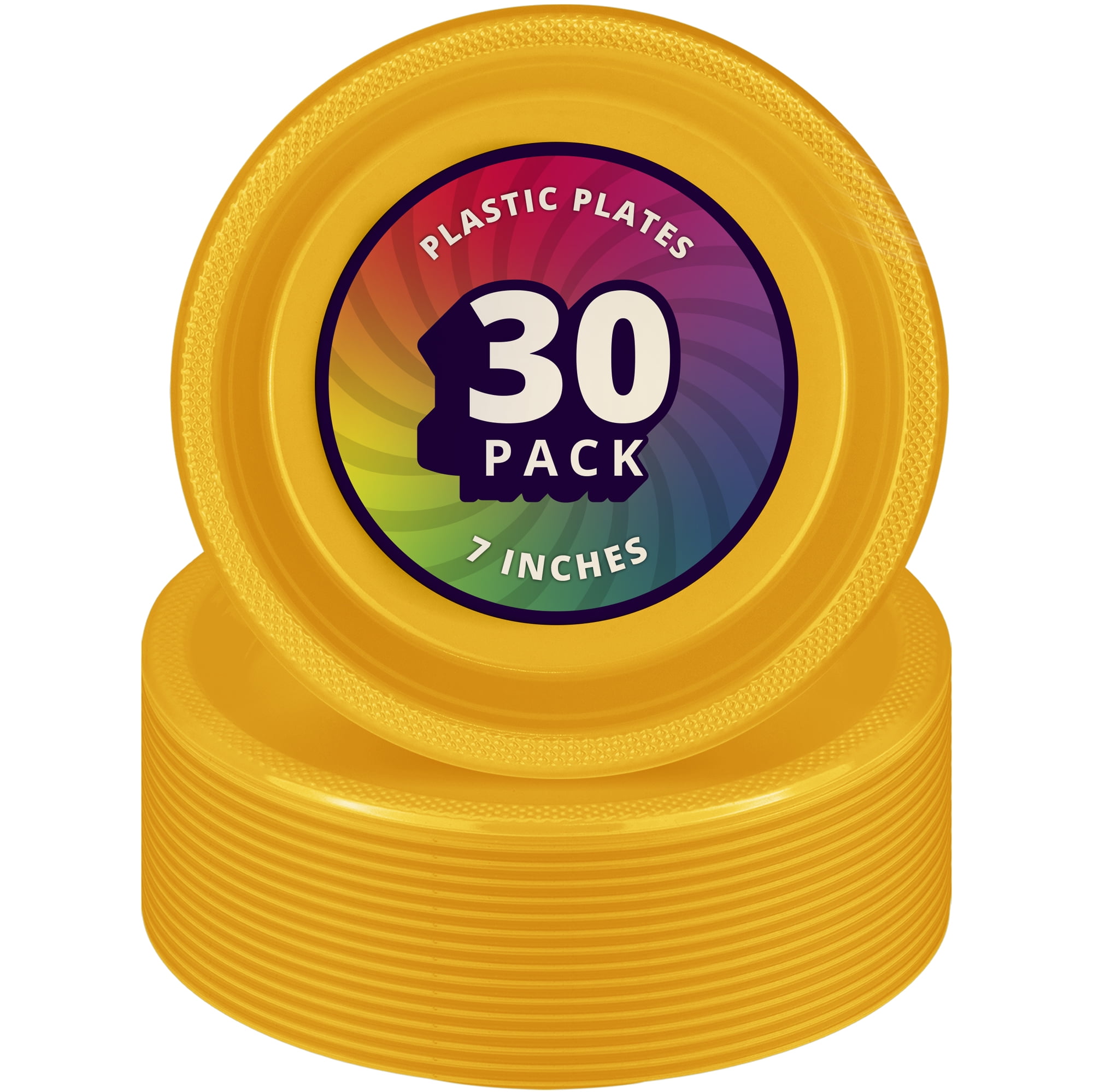DecorRack 30 Small Plastic Plates, 7 inch Dinner Plates, Yellow (Pack ...