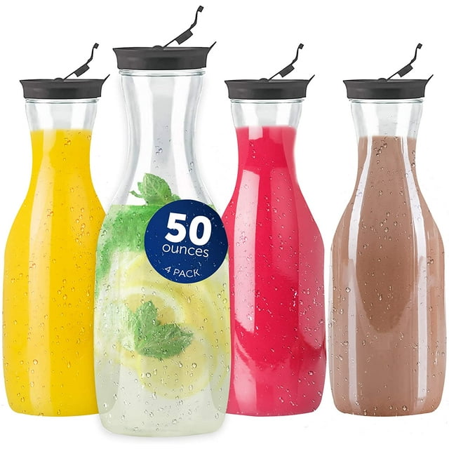 DecorRack 4 Large BPA Free Plastic Water Carafes, 50 Oz Each, Flip Top ...
