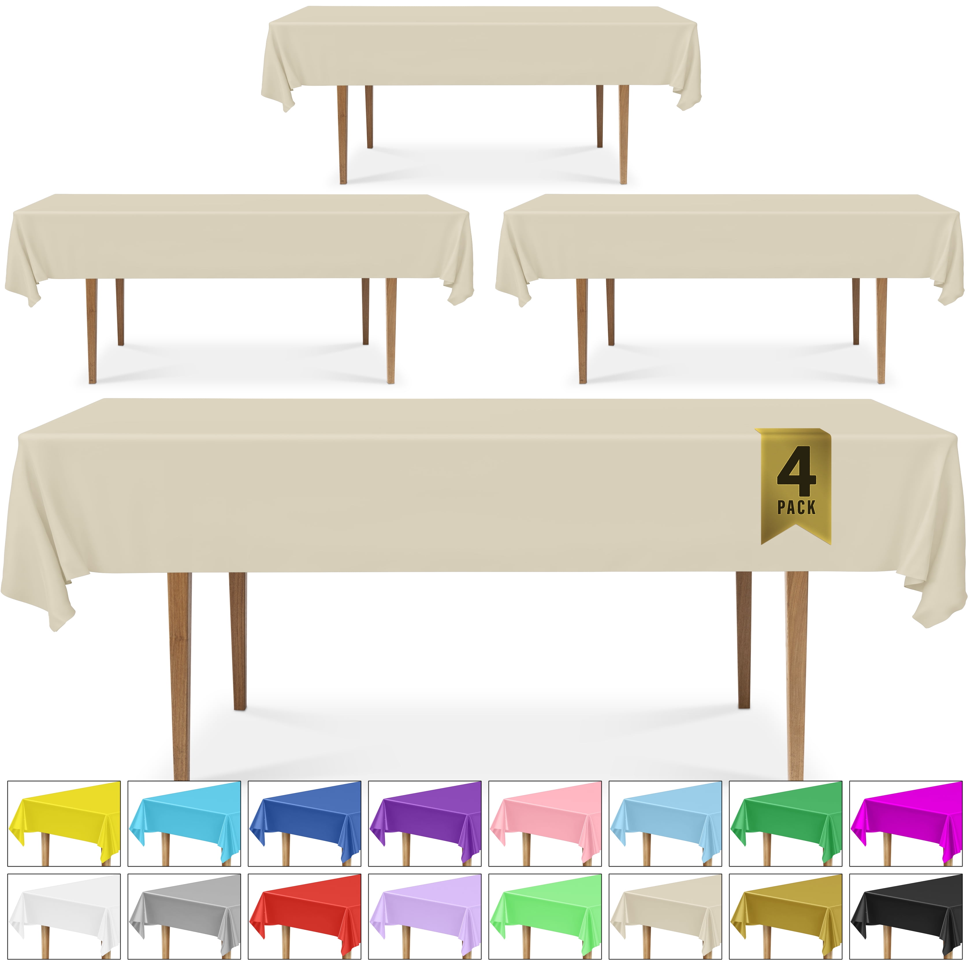 DecorRack 4 Plastic Tablecloths, 54 x 108 inch, Rectangular, Ivory ...