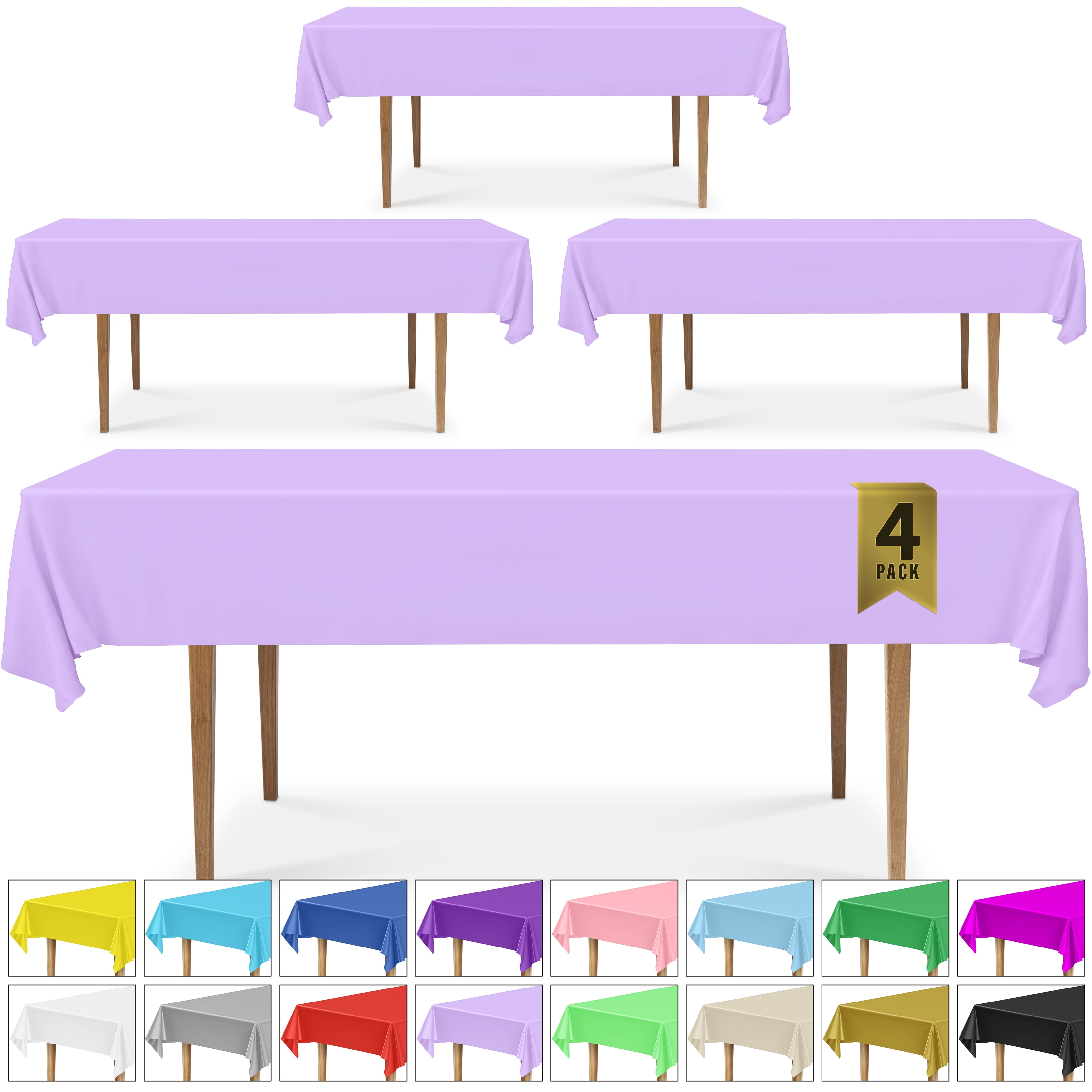 DecorRack 4 Plastic Tablecloths, 54 x 108 inch, Rectangular, Lavender ...