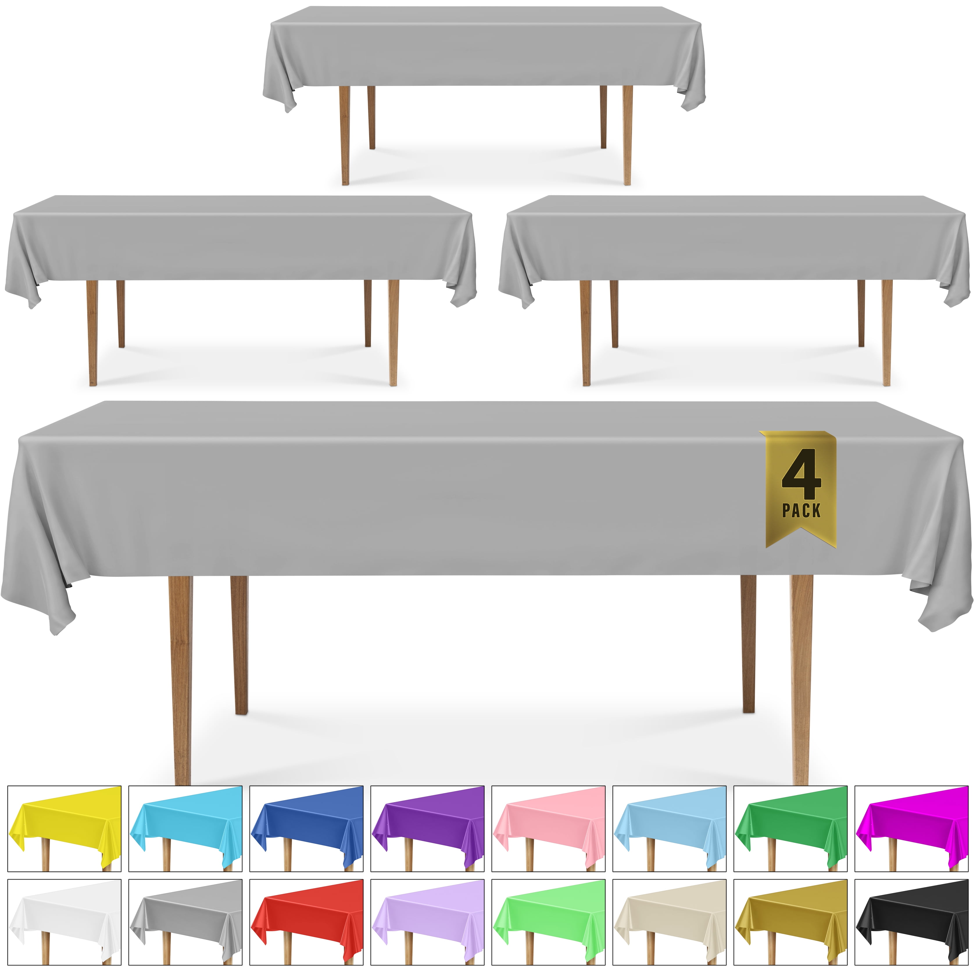 DecorRack 4 Plastic Tablecloths, 54 x 108 inch, Rectangular, Silver ...