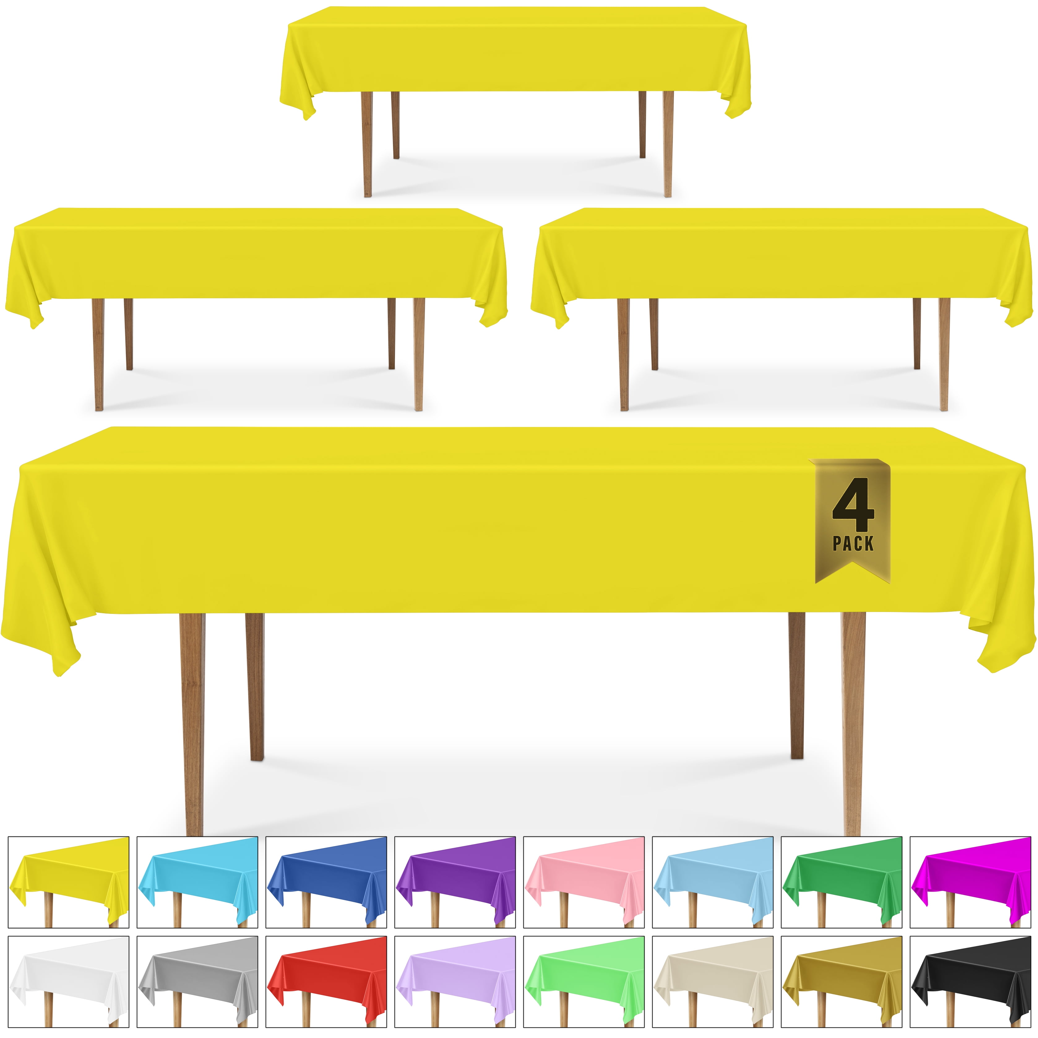 Decorrack 4 Plastic Tablecloths, 54 x 108 inch, Rectangular, Yellow ...