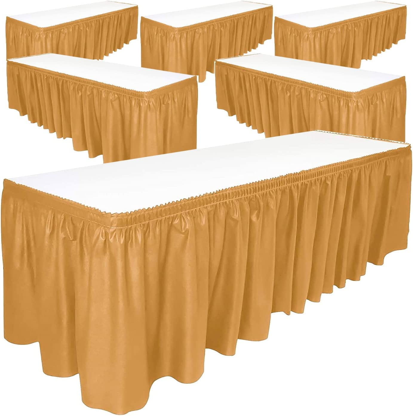 DecorRack 6 Pack Table Skirts Plastic, 29 in x 14 ft Each, Gold ...