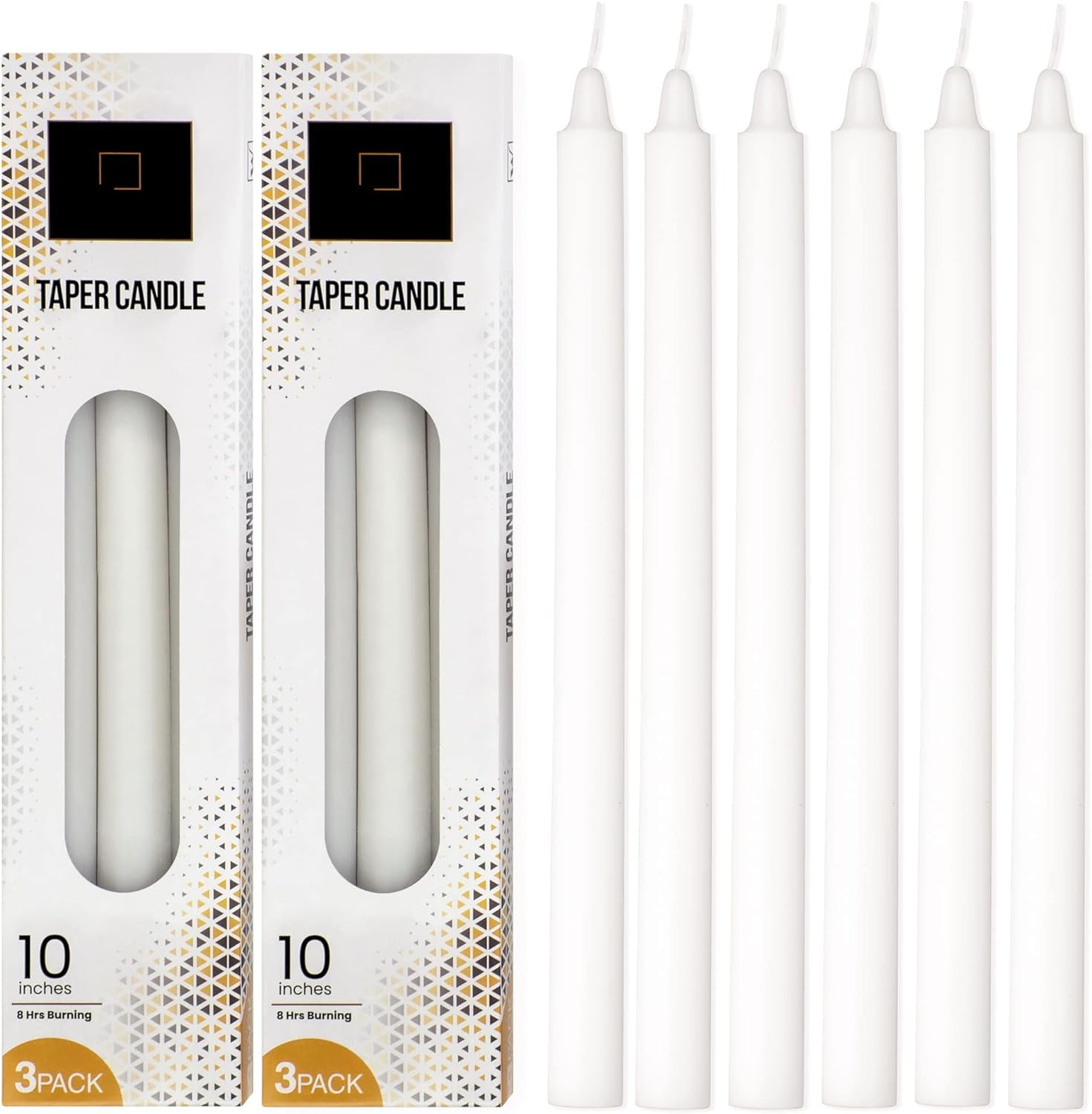 DecorRack Bulk Pack of 6 Straight Long White Taper Candles, 10 inch ...