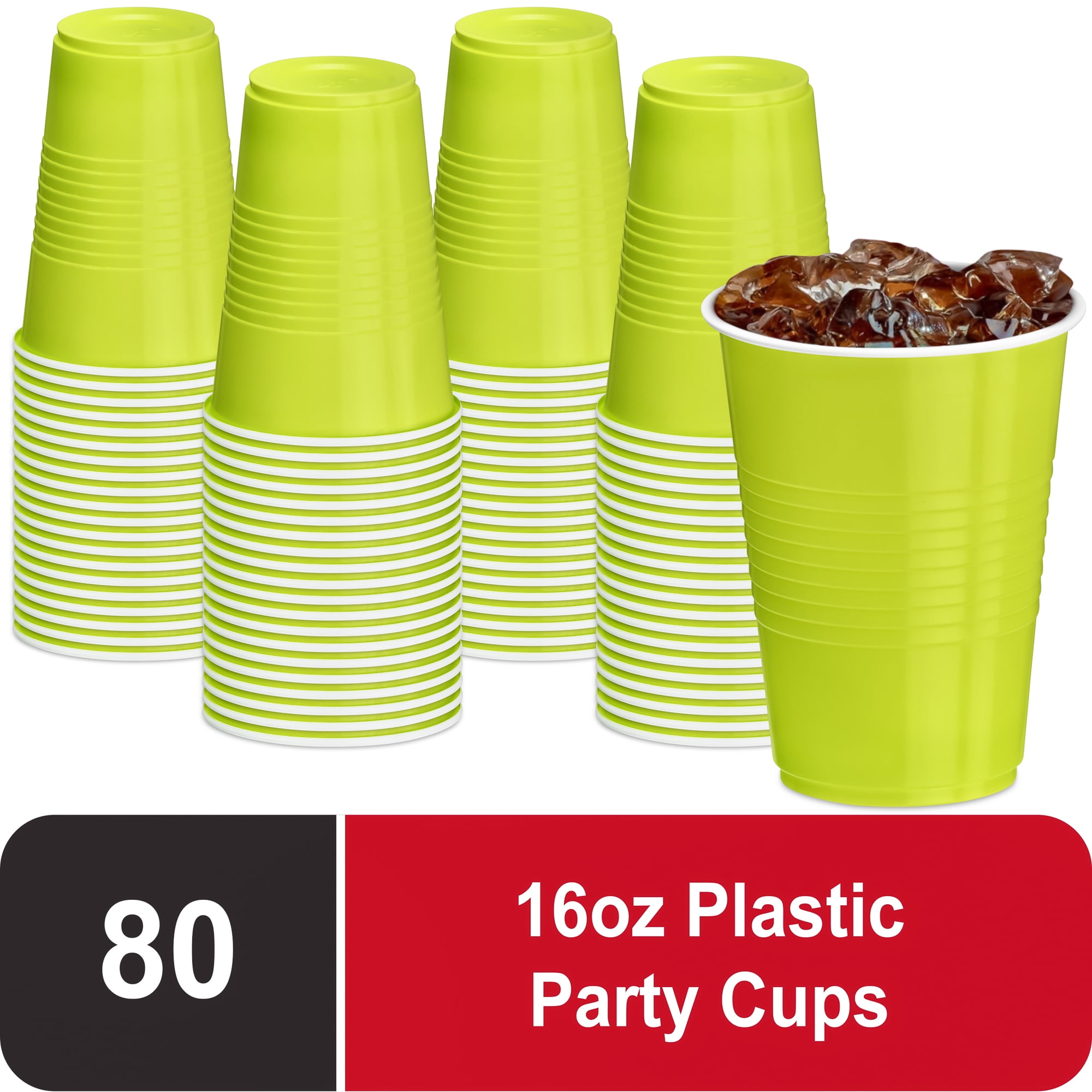Decorrack 80 Green 16 fl oz Disposable Party Cups, Stackable Plastic ...