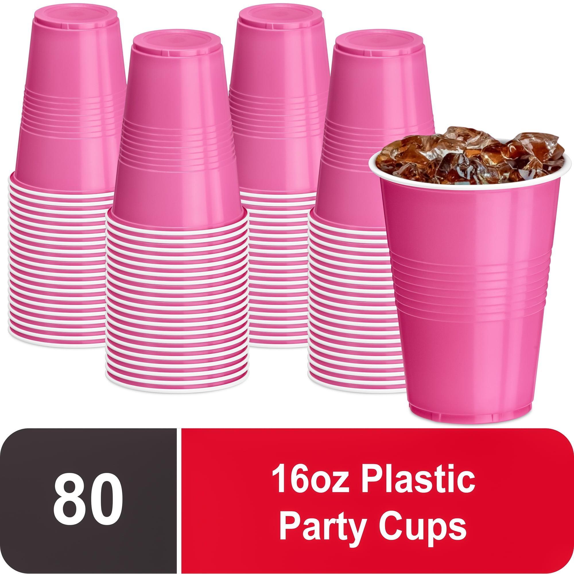 DecorRack 80 Party Cups, 16 fl oz -BPA Free- Plastic Soda Cups, Pink ...