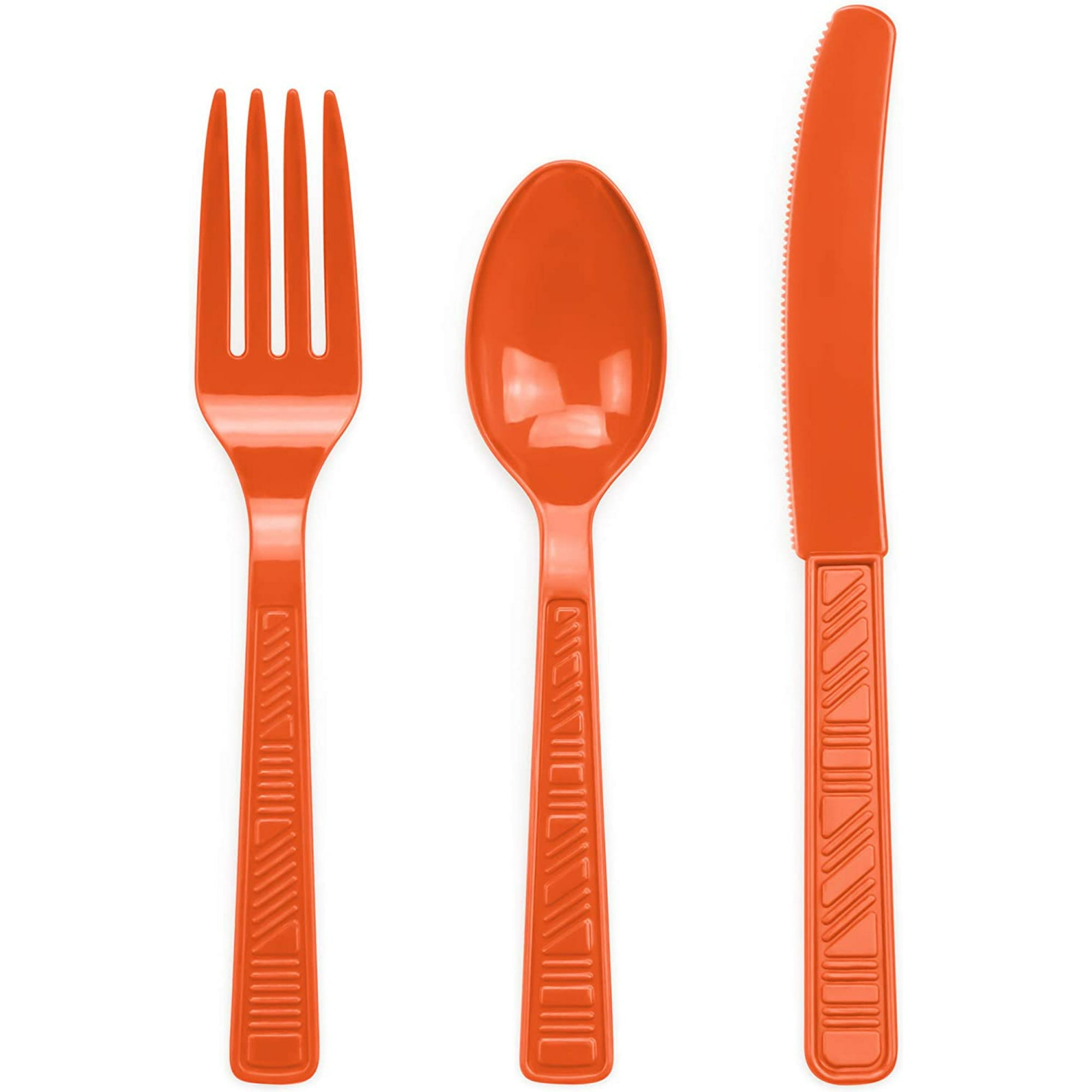 DecorRack Disposable Forks, Knives, Spoons, Party Utensils, Orange (96 ...