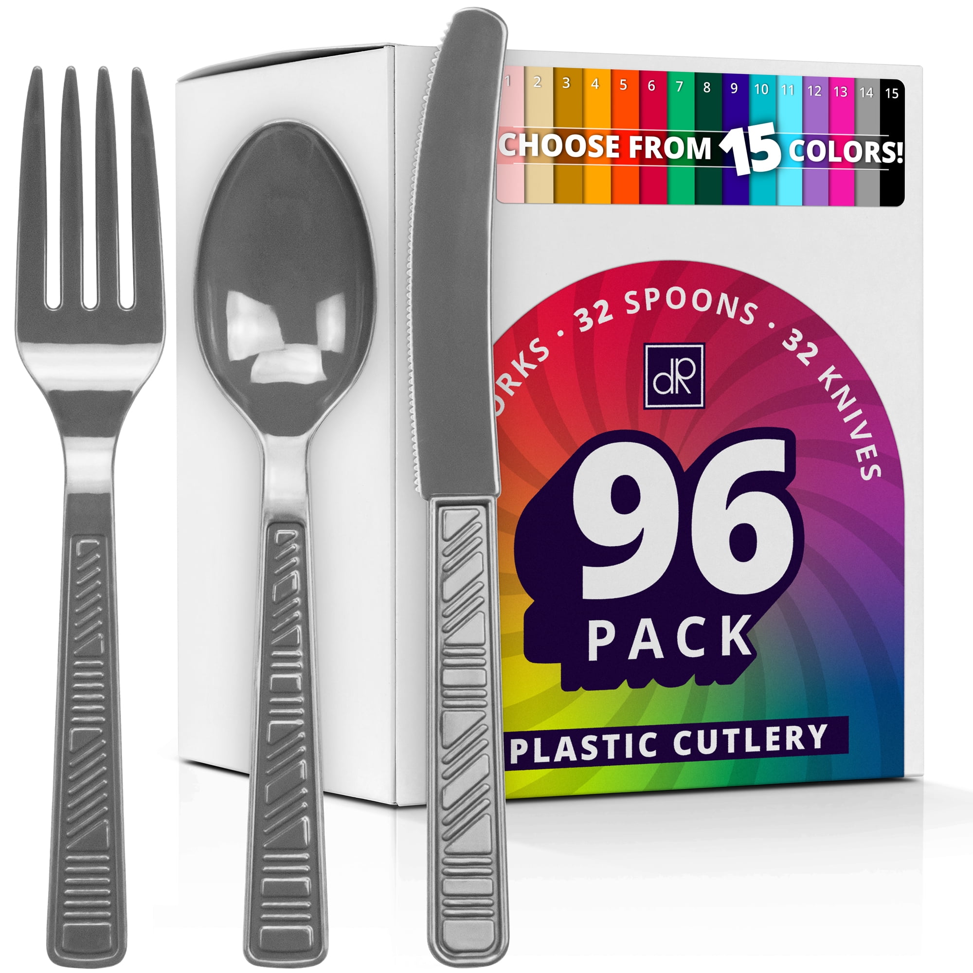DecorRack 96 Piece Silver Party Cutlery Set Disposable Heavy Duty ...