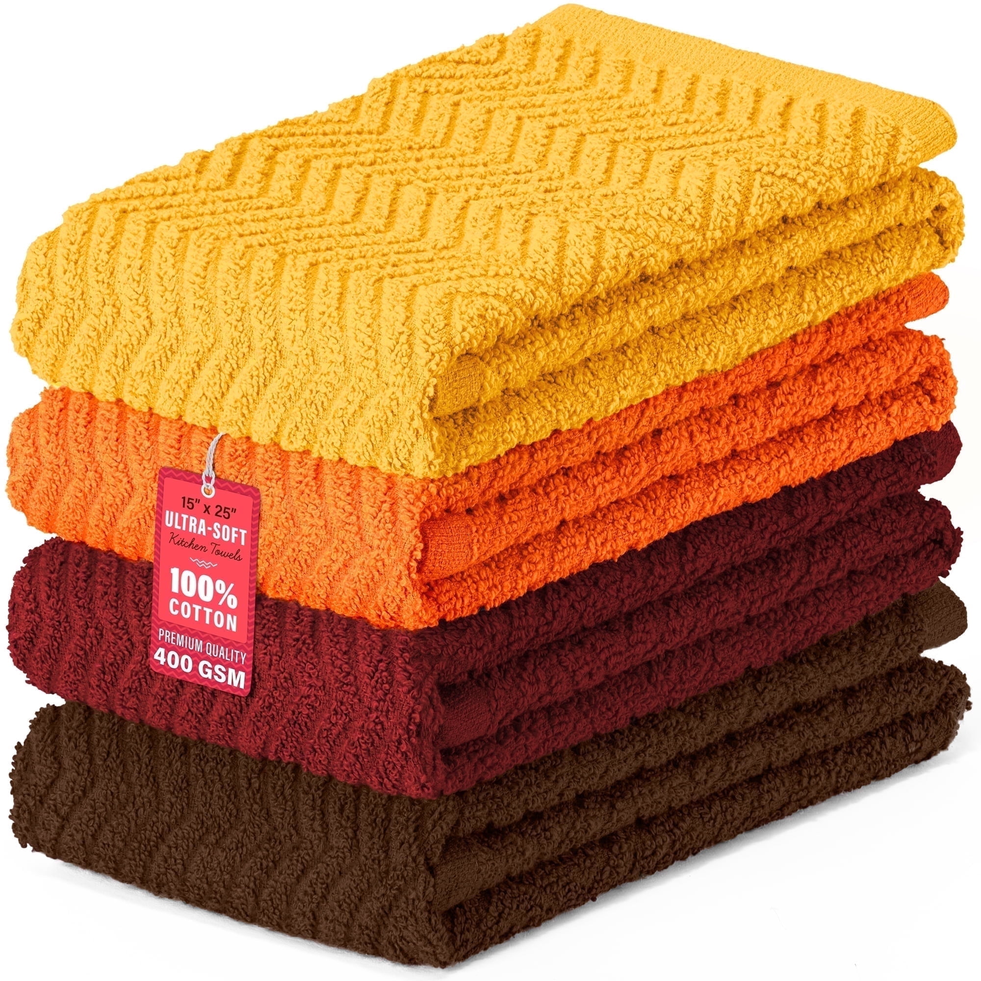 DecorRack 4 Pack Large Kitchen Towels, 100% Cotton, 15 x 25 inches ...
