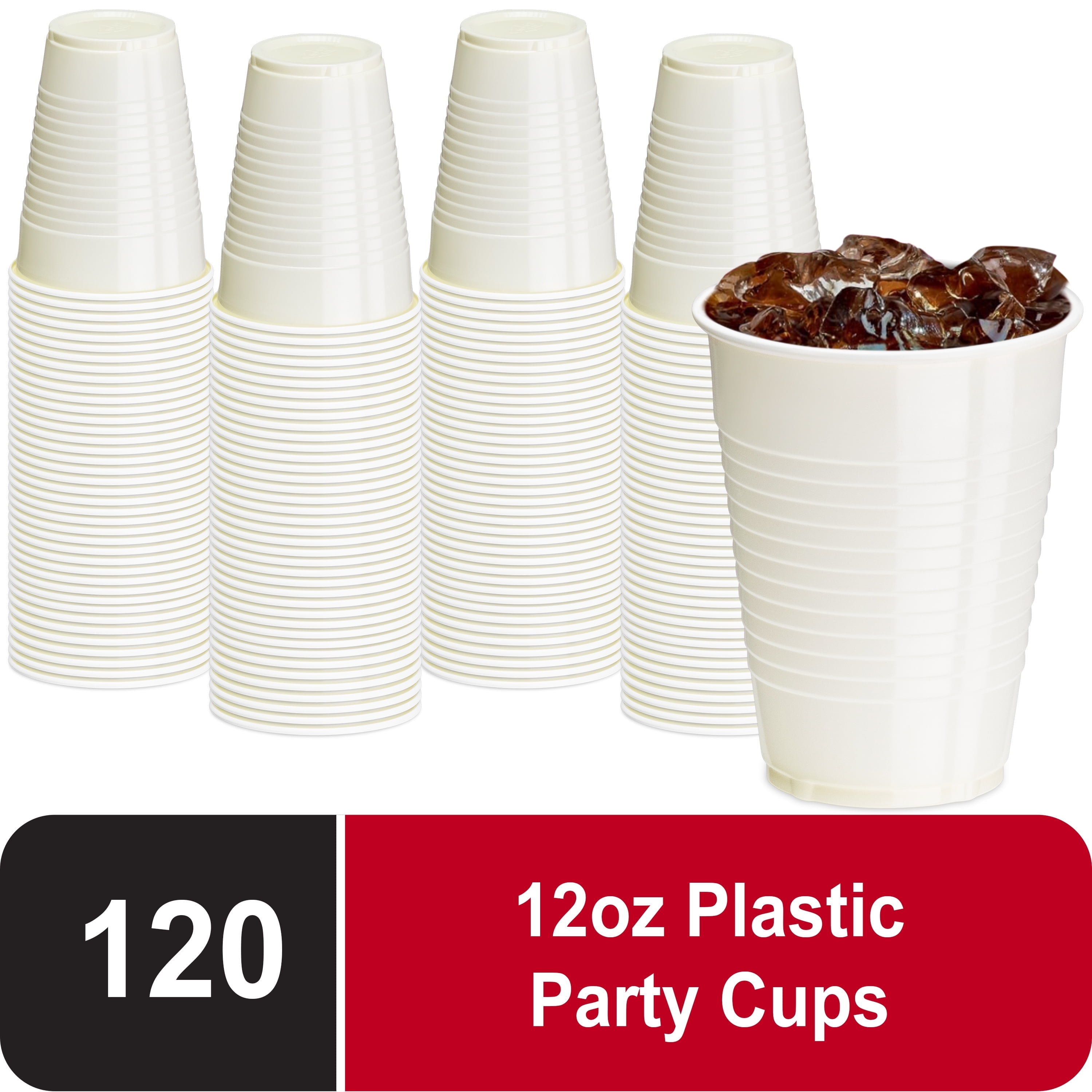 DecorRack Party Cups 12 fl oz Reusable Disposable Cups (Ivory, 120 ...