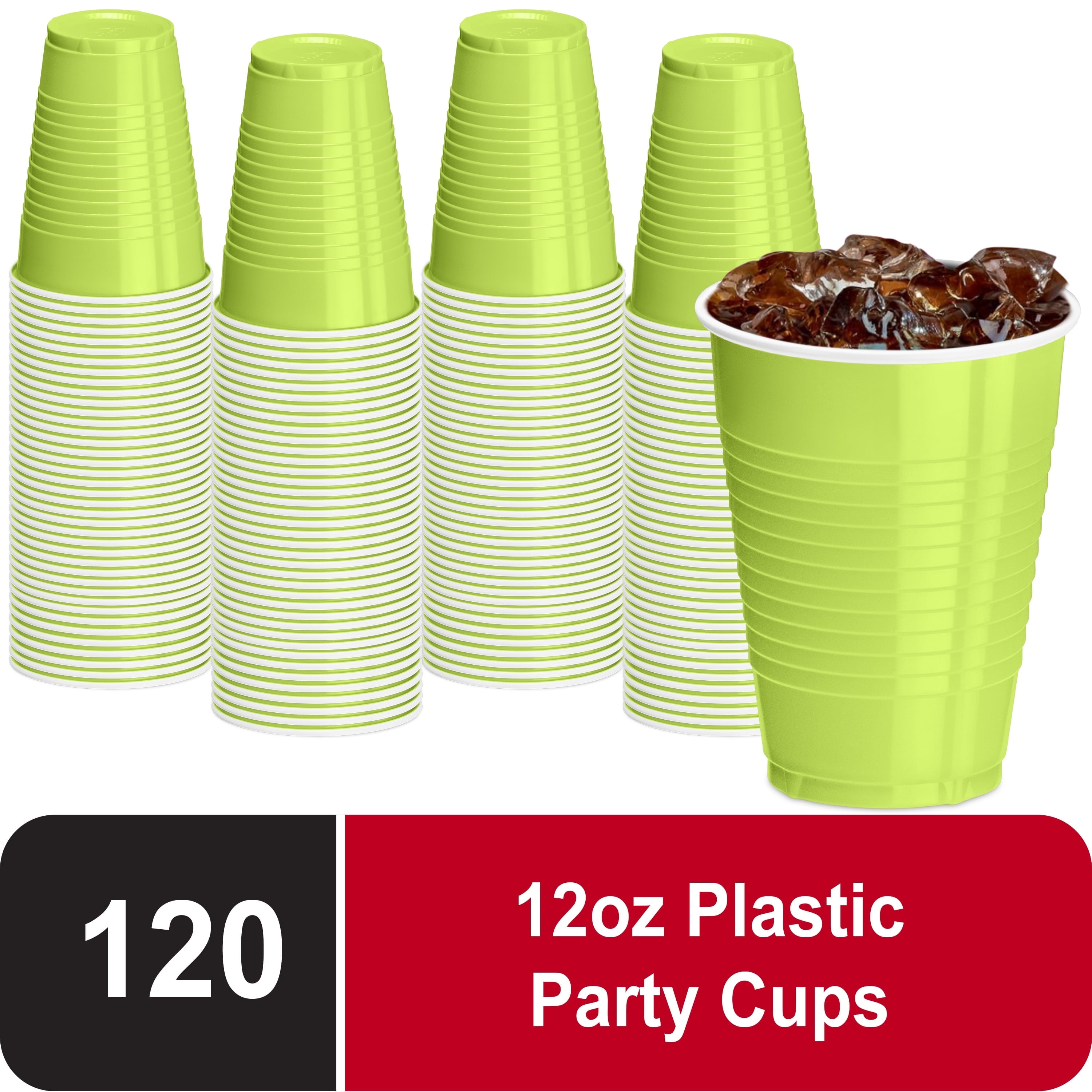 DecorRack Party Cups 12 fl oz Reusable Disposable Cups (Lime, 120 ...