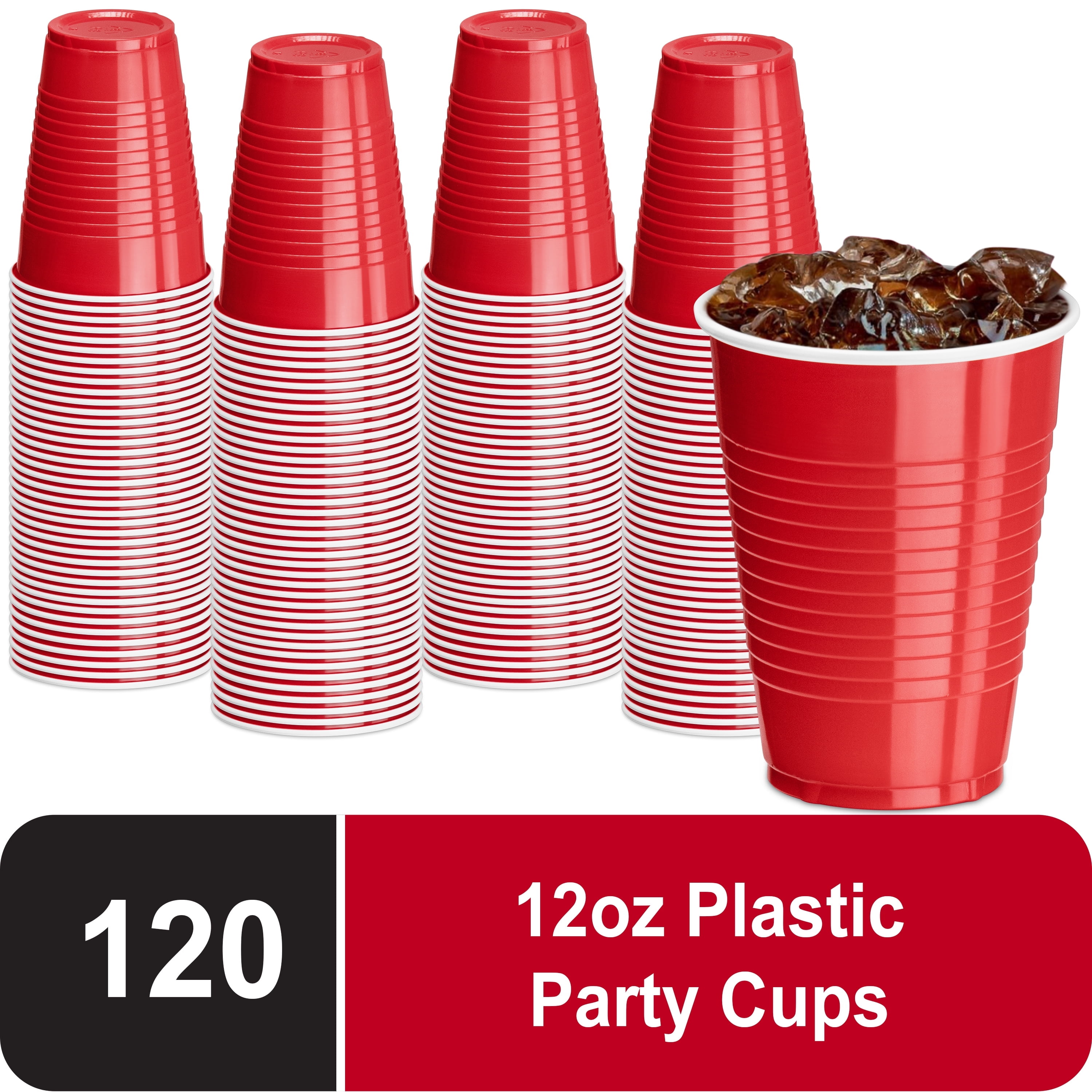 DecorRack 120 Count Red Disposable Plastic Cups, 12 fl oz Party ...