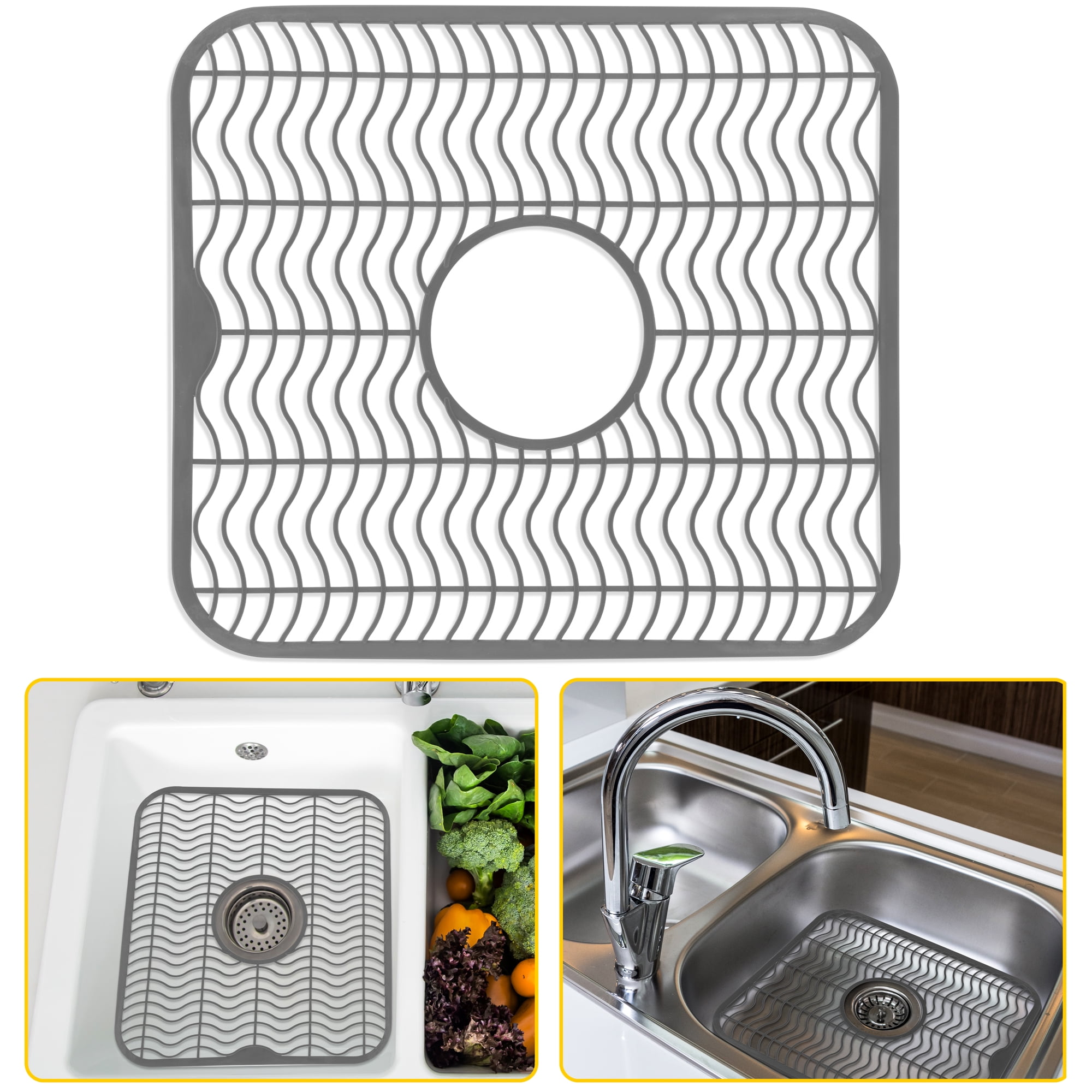 DecorRack Sink Protector, 12x11 inches, Grey Silicone Dish Mat for ...