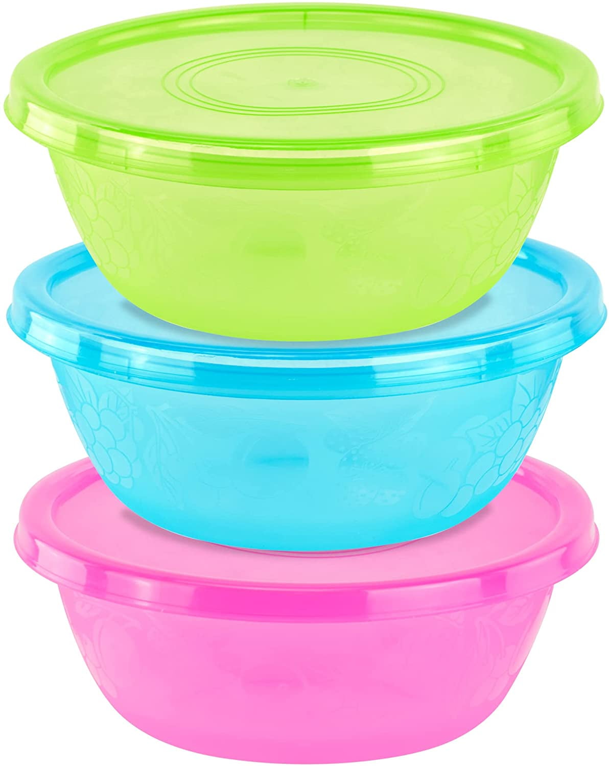 DecorRack Serving Bowls Set with Lids, 3 Large Plastic Containers in ...