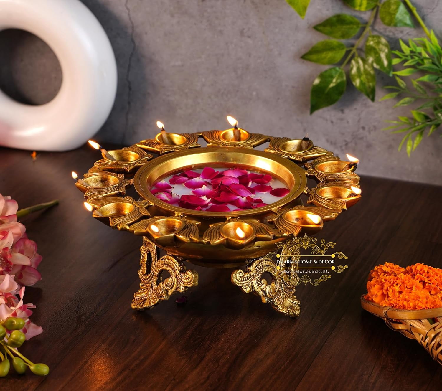 DecorTwist Brass Lotus Design Diya Set of 4 with Antique Finished for ...
