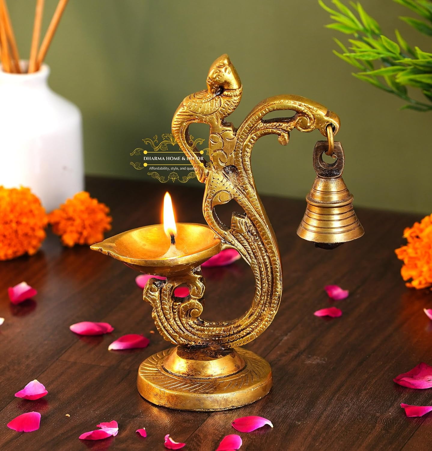 DecorTwist Genuine Brass Oil Peacock Design Diya in Black Antique ...
