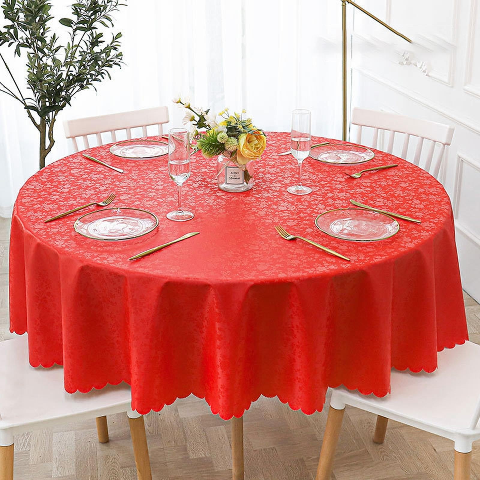 DecorUhome Heavy Duty Vinyl Tablecloth Round Table Cloth Wipeable ...