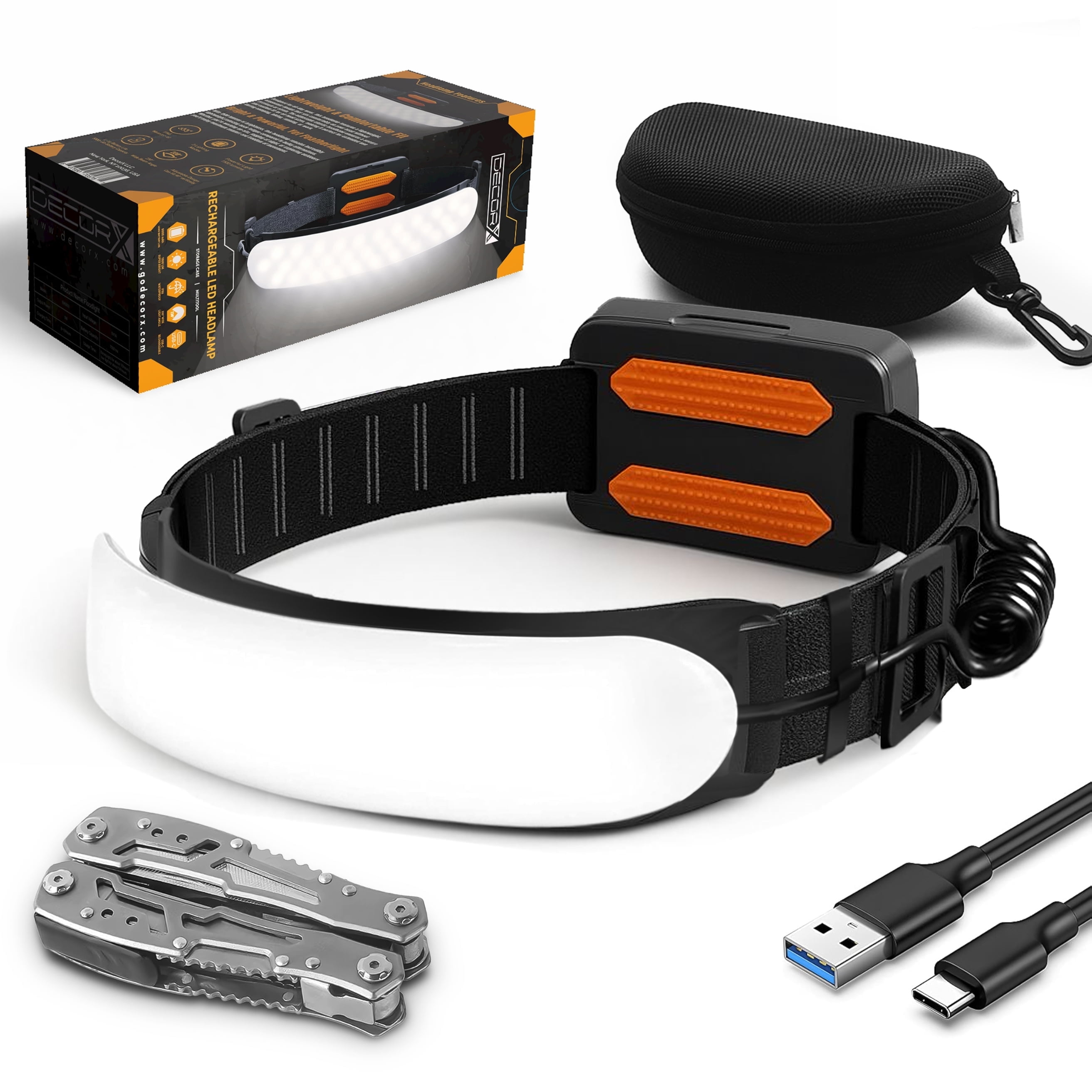DecorX Headlamp Rechargeable 1500 Lm LED for Adults, 230° Wide Beam ...