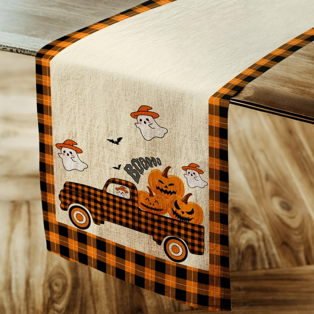 DecorX Fall Autumn Pumpkin & Plaid Table Runner - 14x72" - Thanksgiving ...