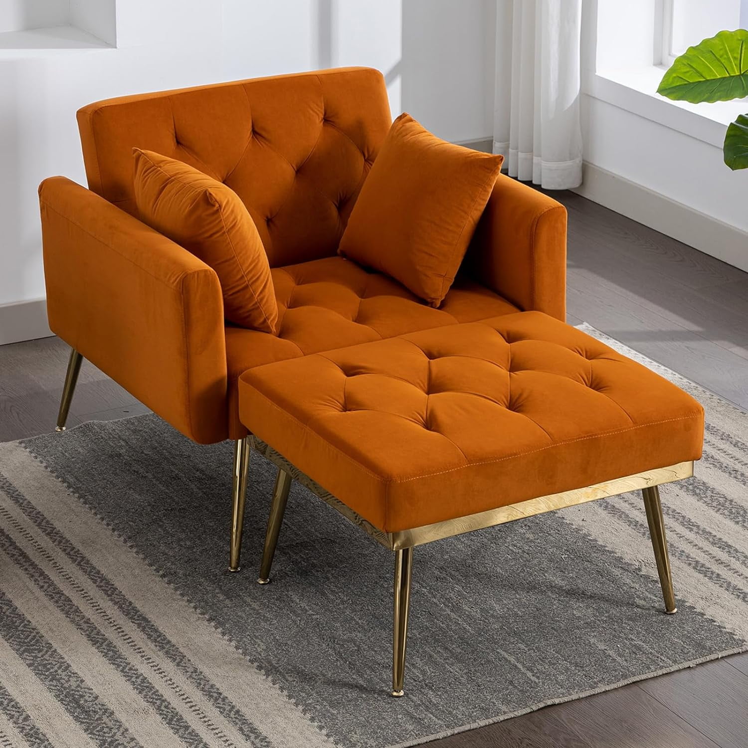 DecoraFlex Comfy Tufted Chaise Lounge Chair with Ottoma, Recliner Chair ...