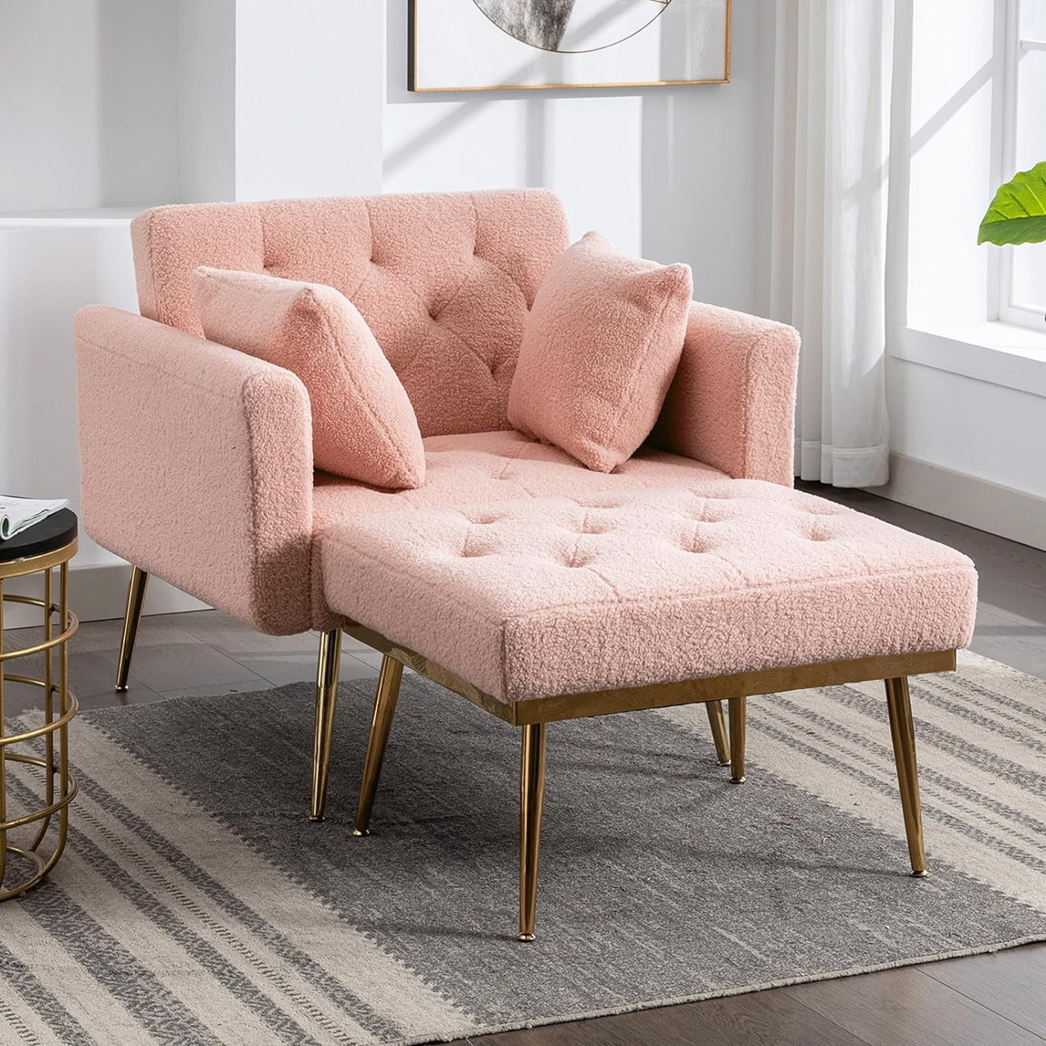 DecoraFlex Comfy Tufted Chaise Lounge Chair with Ottoma, Recliner Chair ...