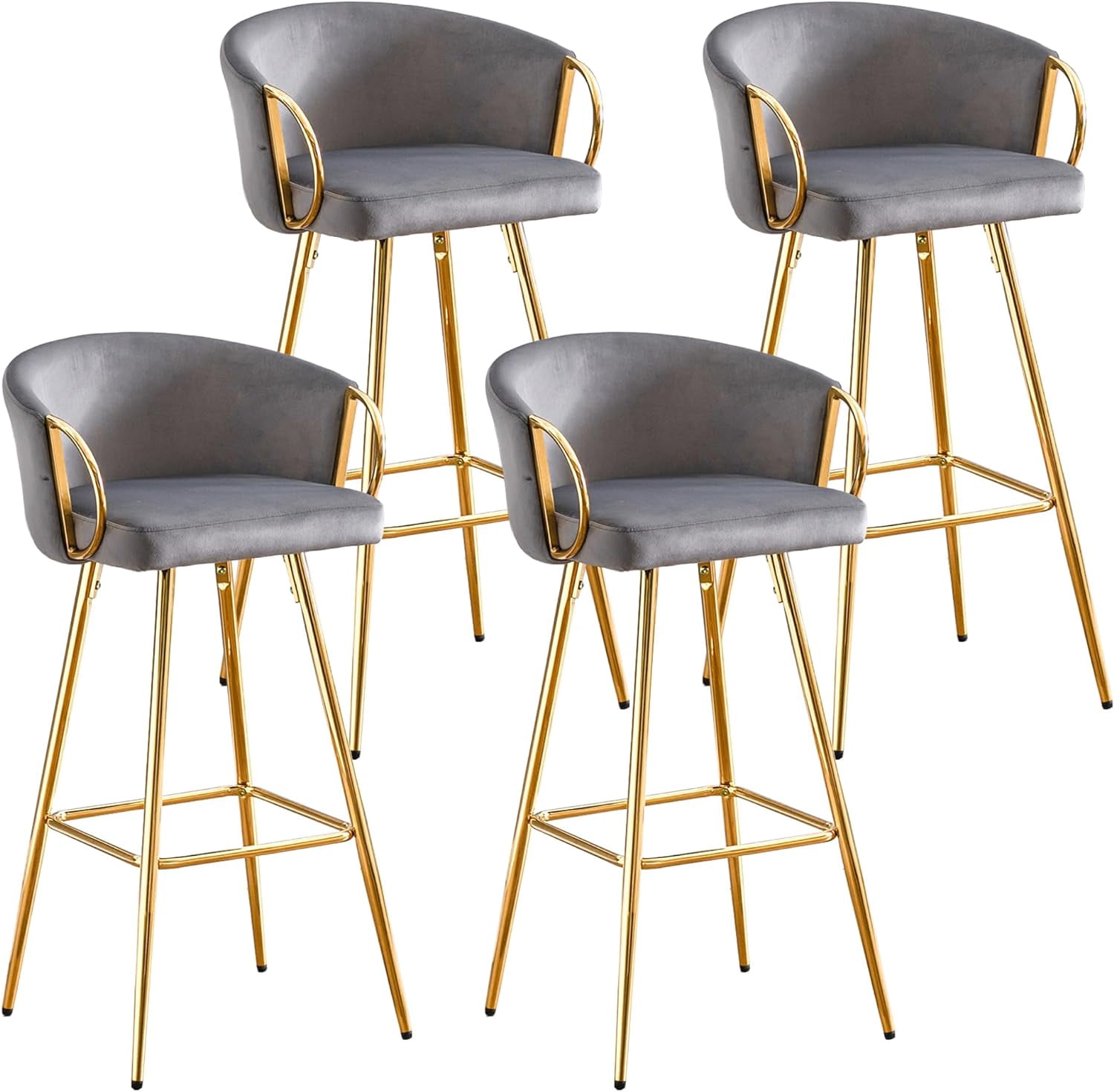 DecoraFlex Counter Height Bar Stools Set of 4, 26" Grey Velvet Bar ...