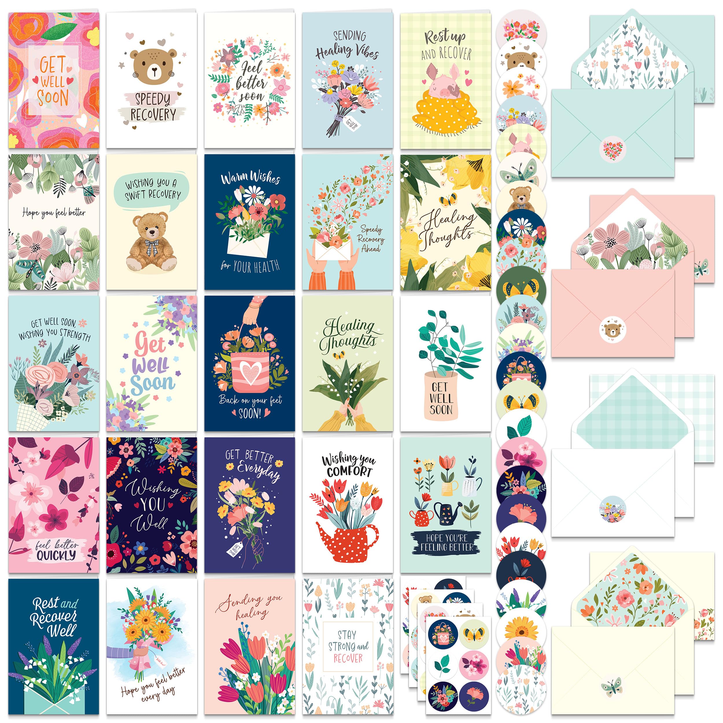 Decorably 24 Pack Assorted Get Well Cards with Envelopes & Stickers ...