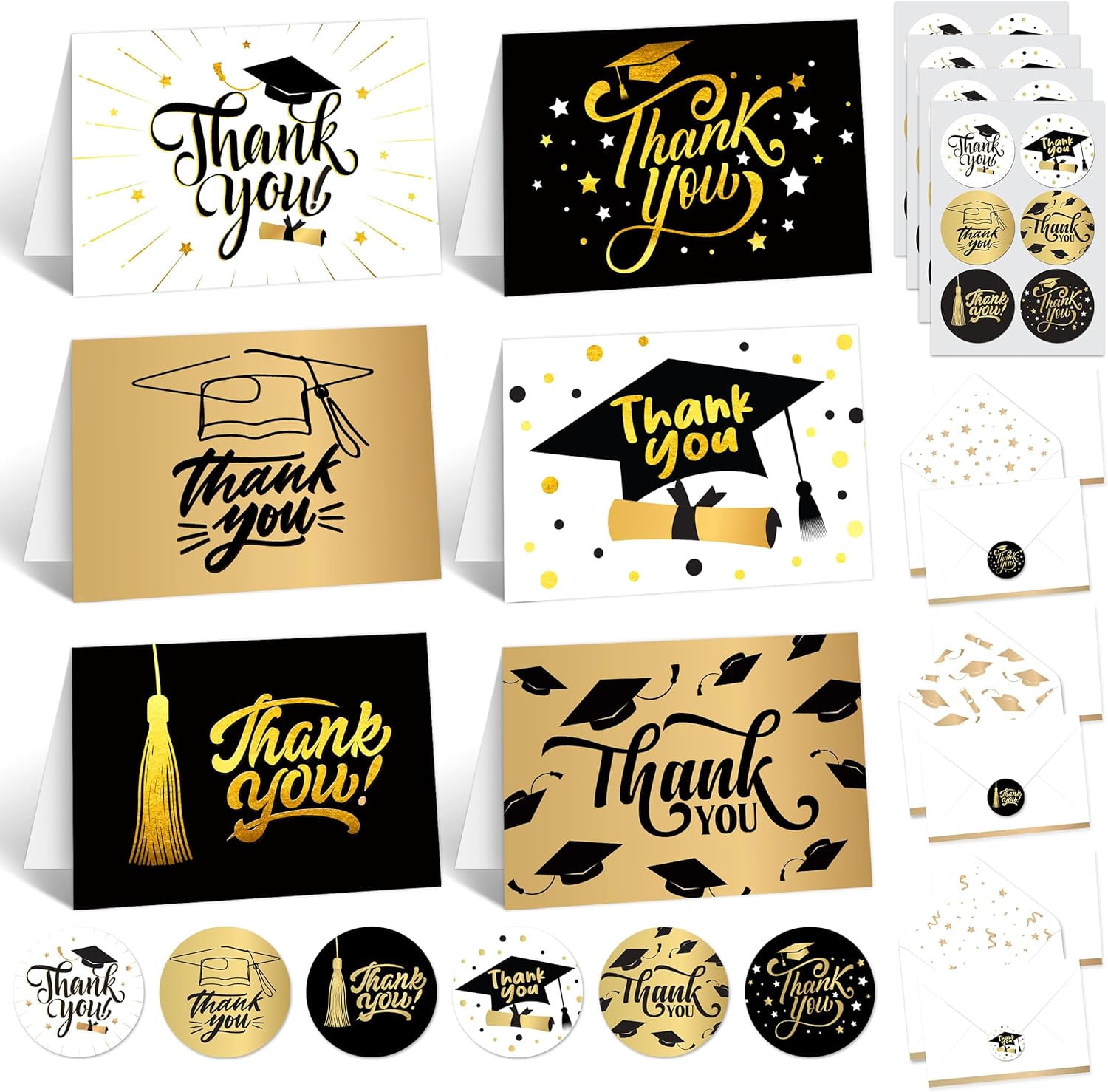 Decorably 24 Pack Gold-Foiled 6x4in Graduation Thank You Cards with ...