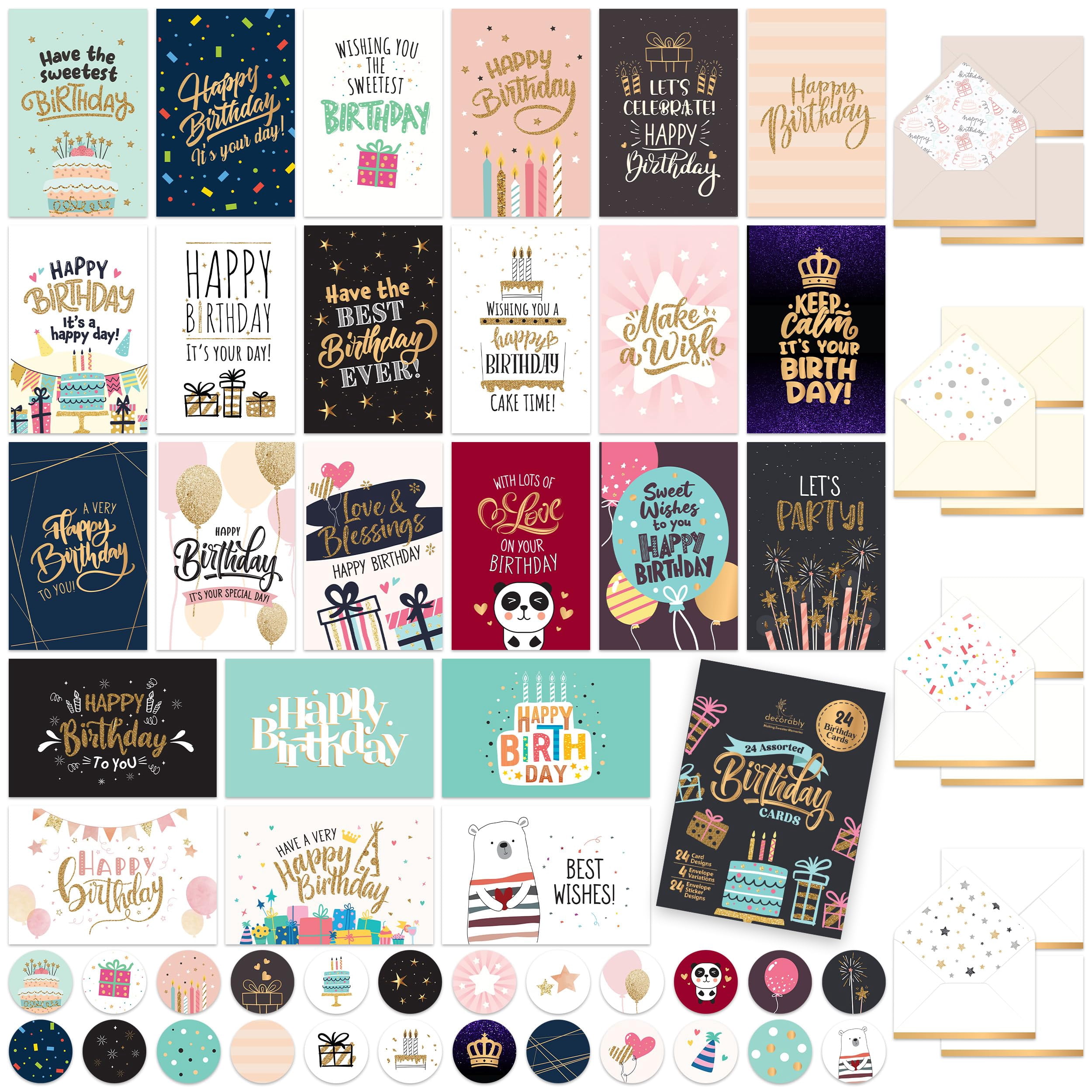 Decorably Assorted Cards with Envelopes & Stickers, 24 Pack and ...