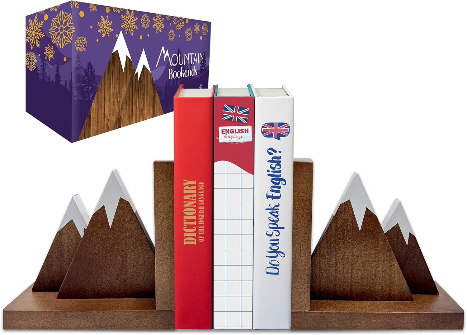 Decorably Dark Walnut Mountain Book Ends for Kids Books - 1 Set Non ...