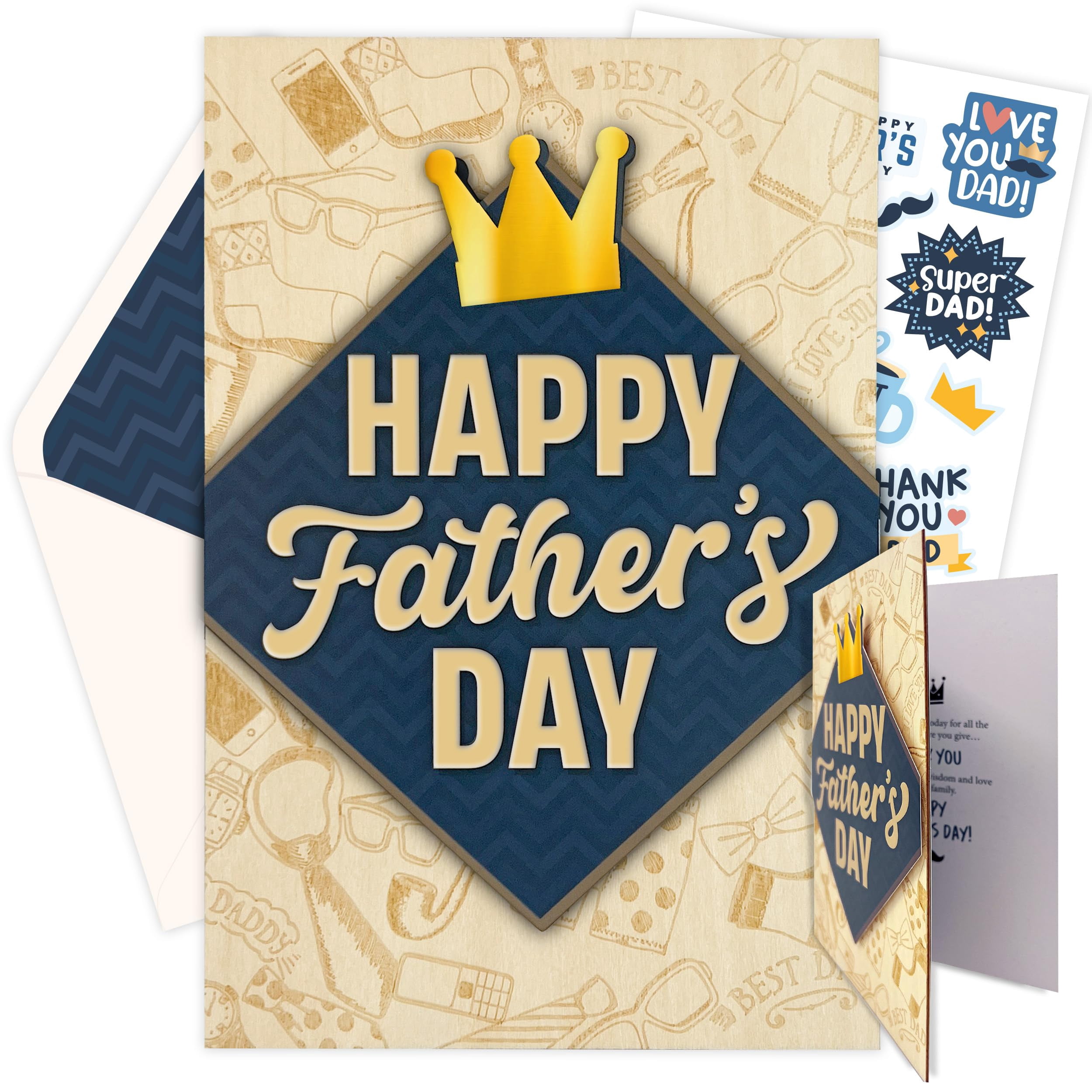 Decorably Laser-Engraved Wooden & Gold-Foiled Happy Fathers Day Card ...