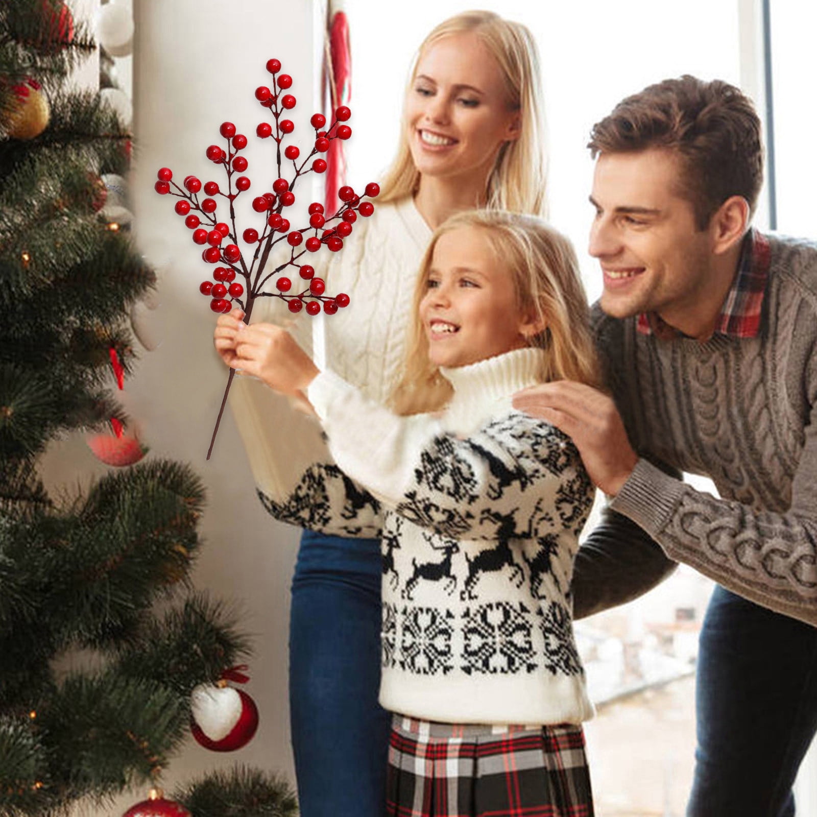 Decoraciones de Navidad Ramos de simulación Pinos de simulación Agujas Traje de bayas para la ...