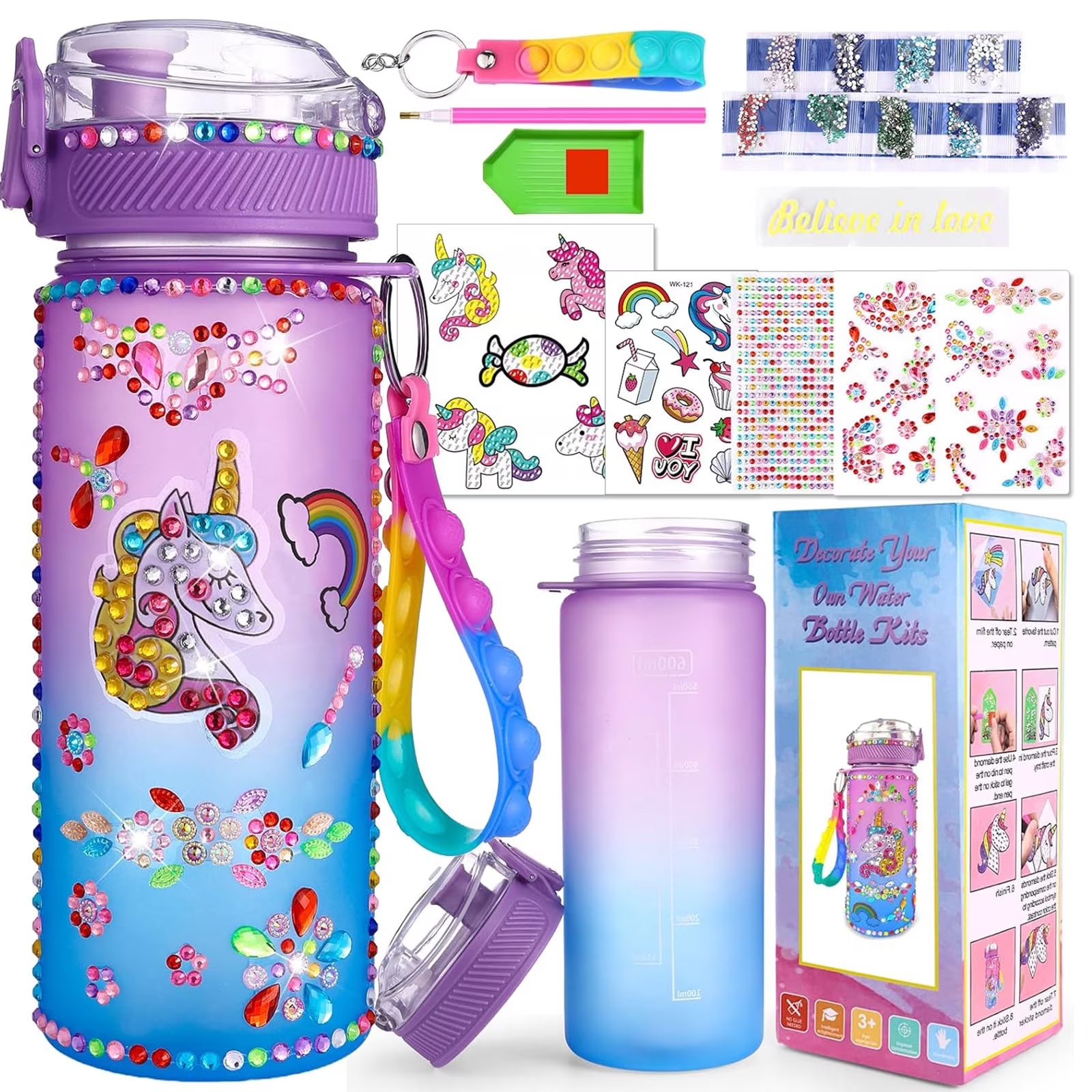 Decorate Your Own Water Bottle Kits for Girls Age 4-12, Kids Water ...