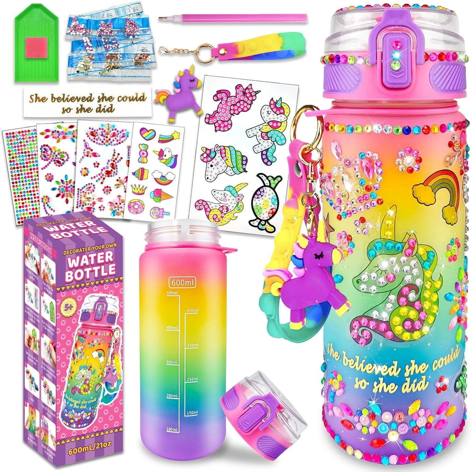 Decorate Your Own Water Bottle Kits for Girls Age 4-6-8-10,Unicorn ...