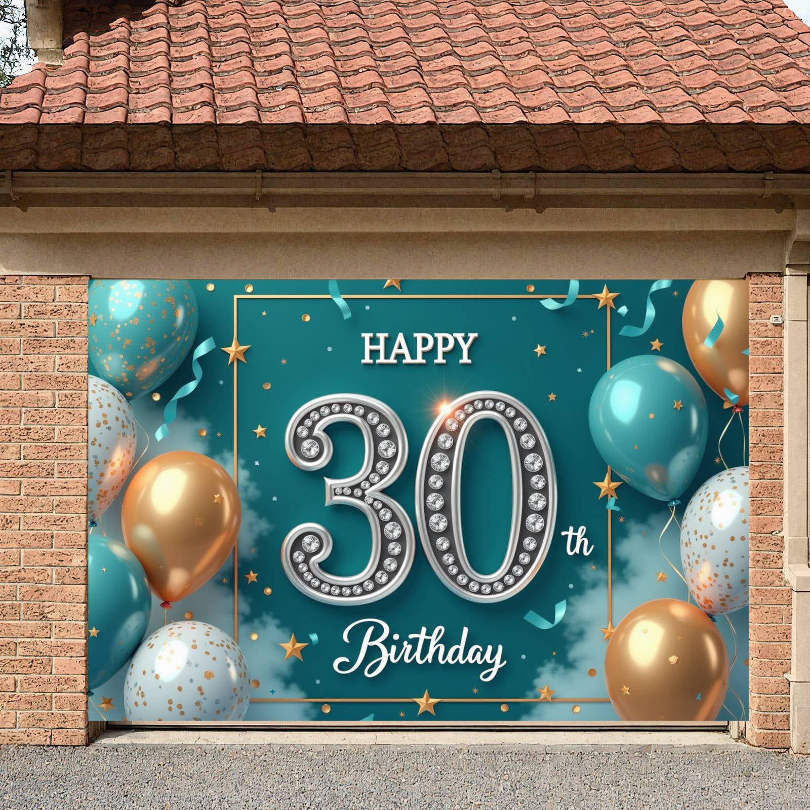 Decorated 30th Birthday Banner Teal Background Happy Birthday Display ...